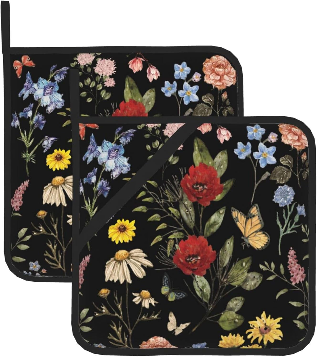 HPINK-T Vintage Floral Wildflower Pot Holders Set of 2 Retro Rose ...