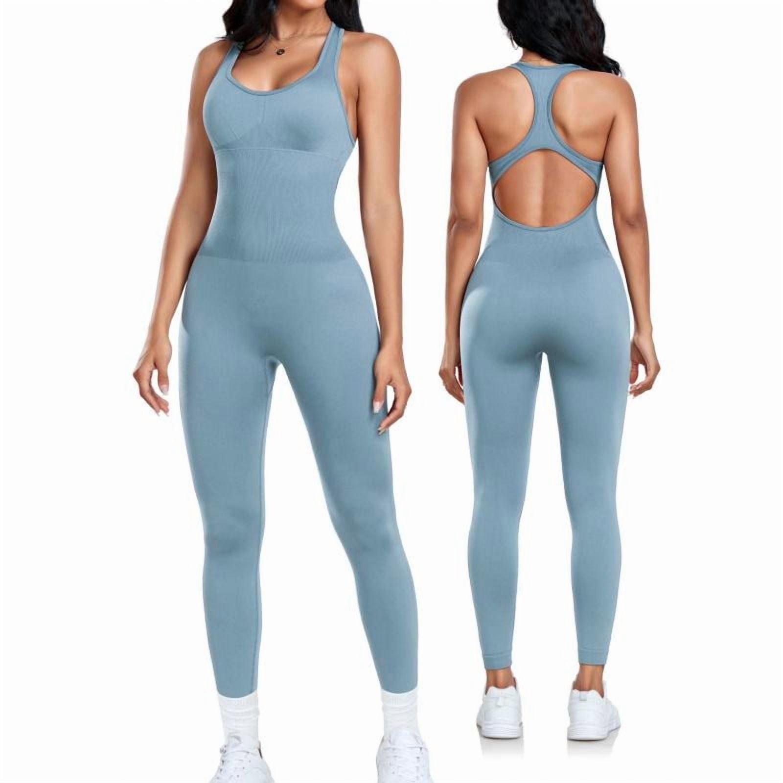 HPINK-T Women's Square Neck Sports Jumpsuit with Removable Bra Pad ...