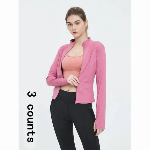 HPINK-T Women's Thumb Holes Solid Zip Up Mock Neck Spring Sports Jacket ...
