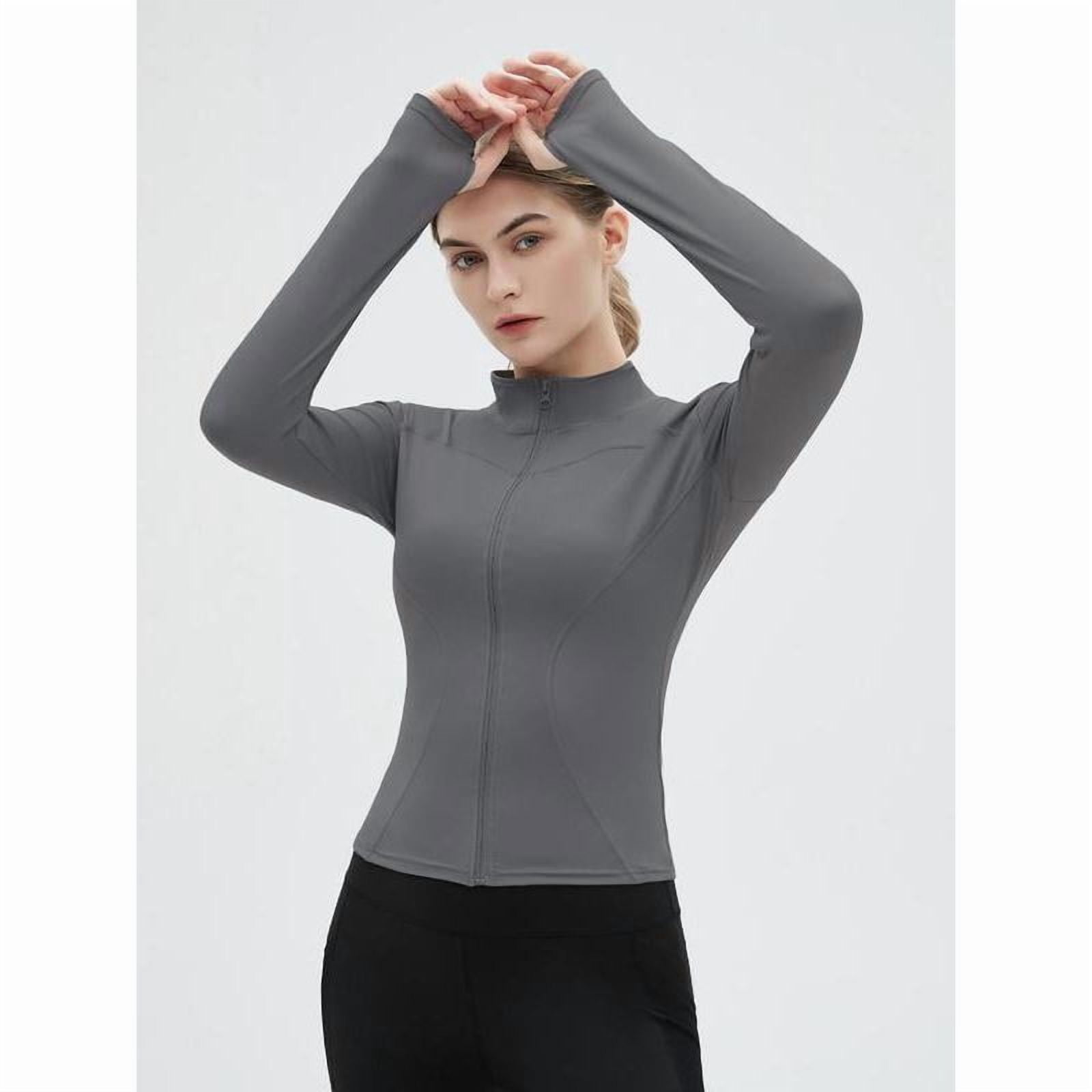 HPINK-T Women's Thumb Holes Solid Zip Up Mock Neck Spring Sports Jacket ...