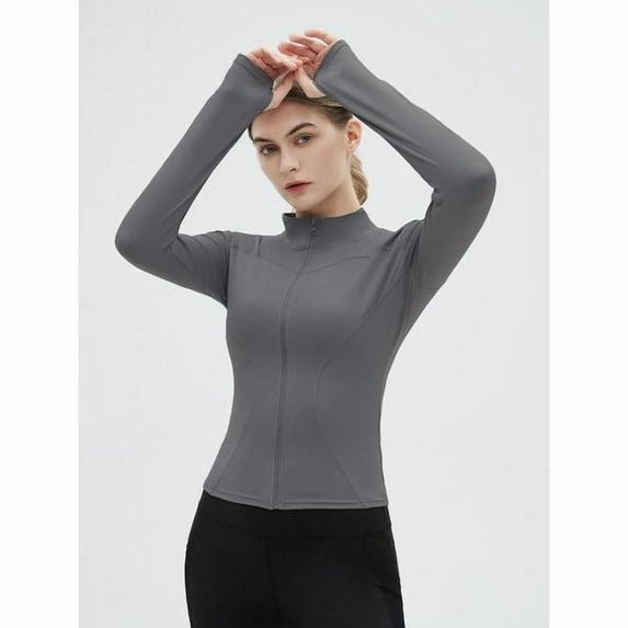 HPINK-T Women's Thumb Holes Solid Zip Up Mock Neck Spring Sports Jacket ...