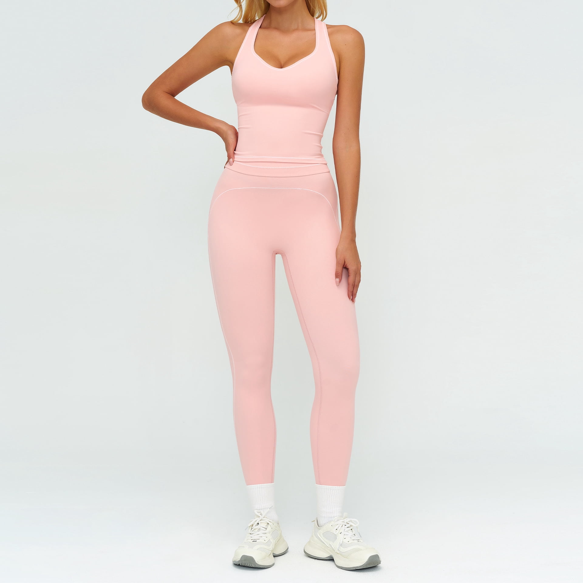HPINK-T Womens 2 Piece Workout Sets Yoga Outfits Contouring Contrast ...