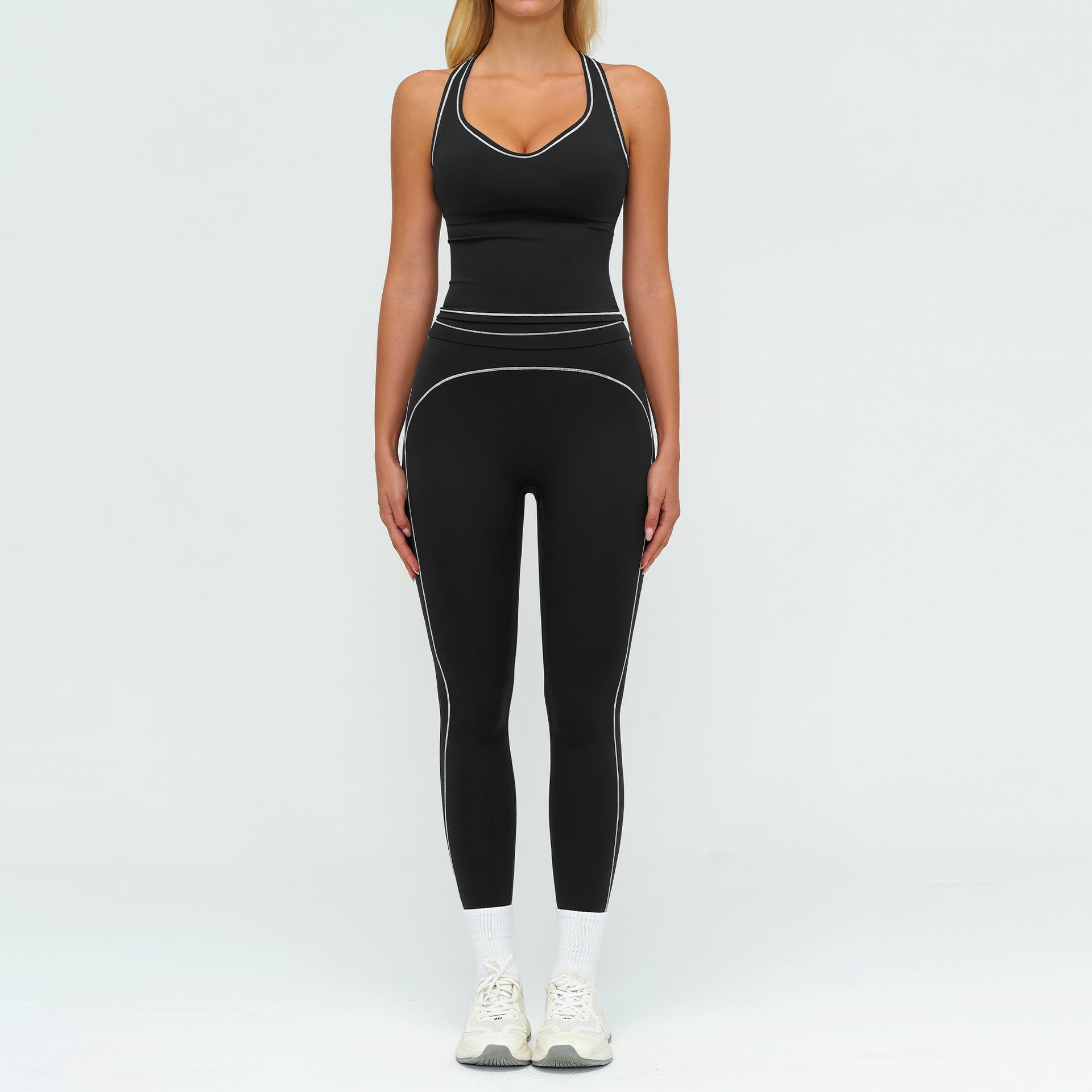 HPINK-T Womens 2 Piece Workout Sets Yoga Outfits Contouring Contrast ...