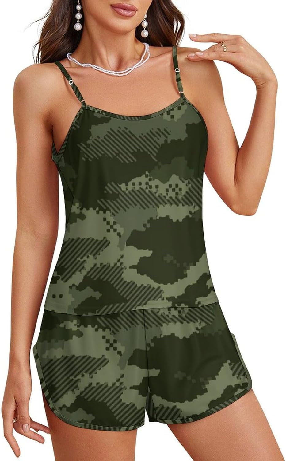 HPINK-T Womens Cami Shorts Pajama Sets Fashion Camouflage Pattern Soft ...