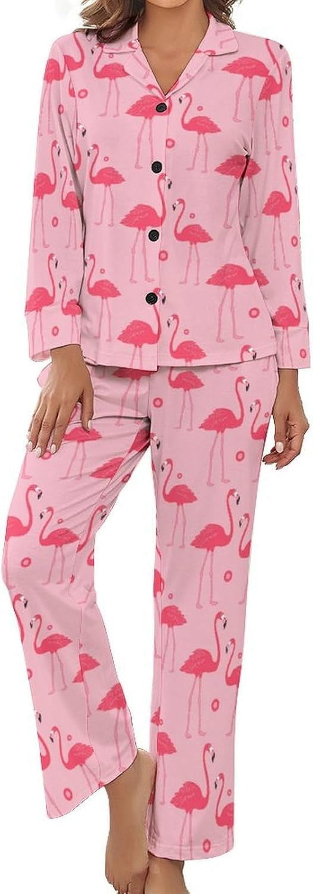 HPINK-T Womens Pajamas Set Flamingo Seamless Background Soft Long ...