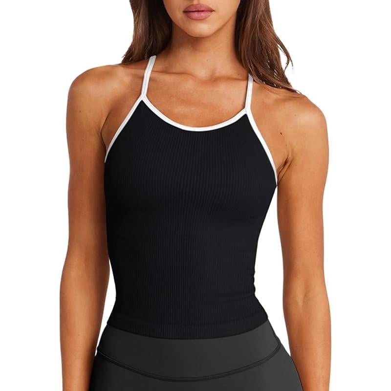 HPINK-T Womens Sports Bra Seamless Long Crop Tank Racer Back Spaghetti ...