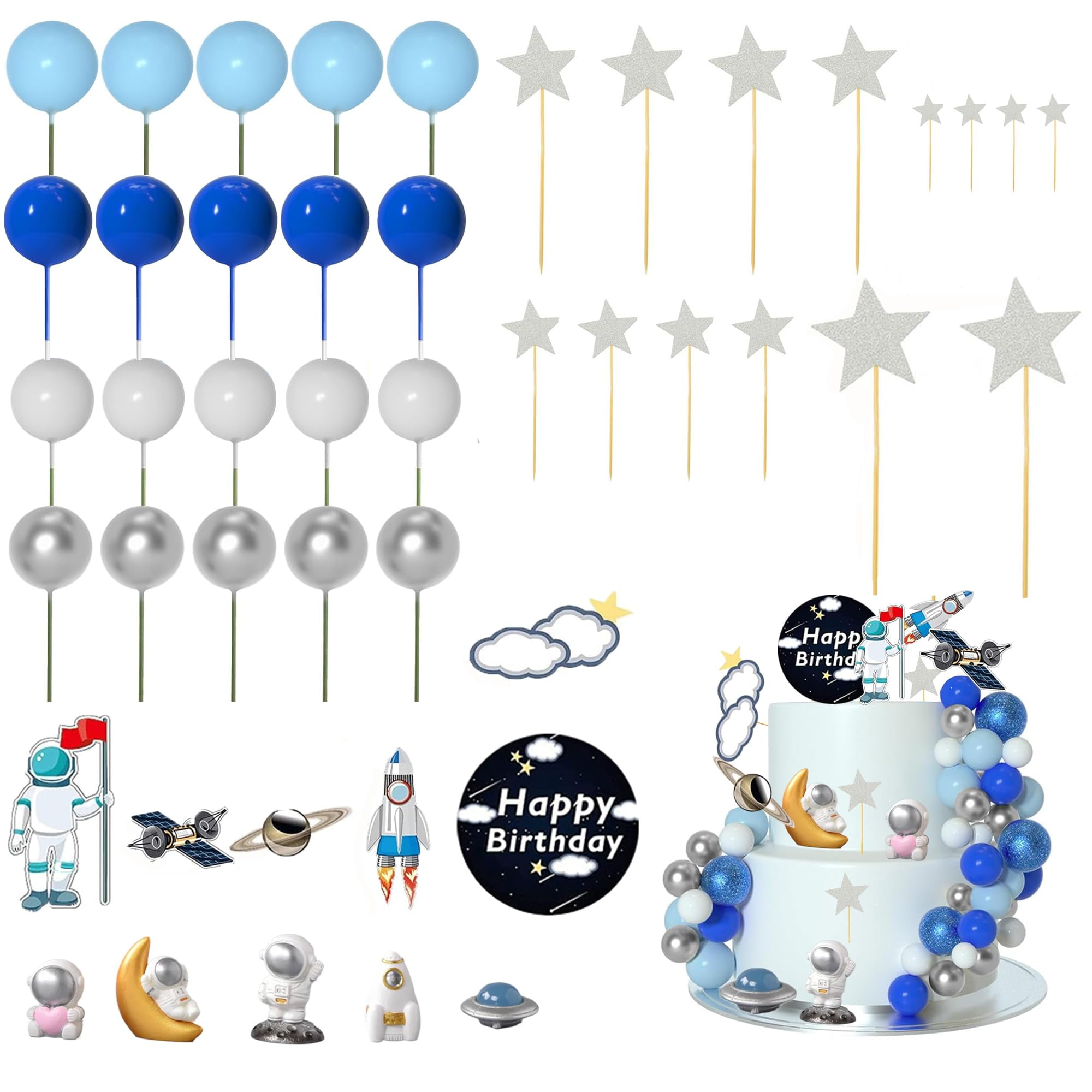 HPLYEL 45PCS Space Cake Toppers, Astronaut AIS1 Figurines Cake ...