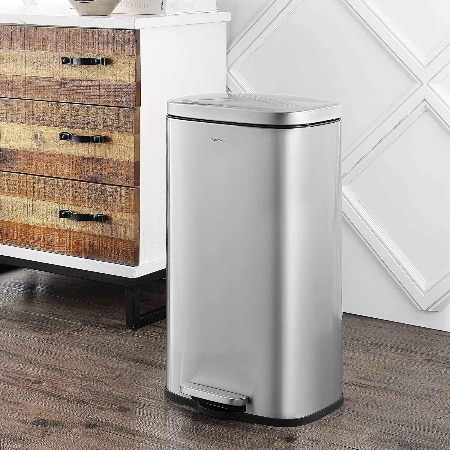 HPM1011A 8-Gallon Step-Open Trash Can with Soft-Close Lid, Modern ...