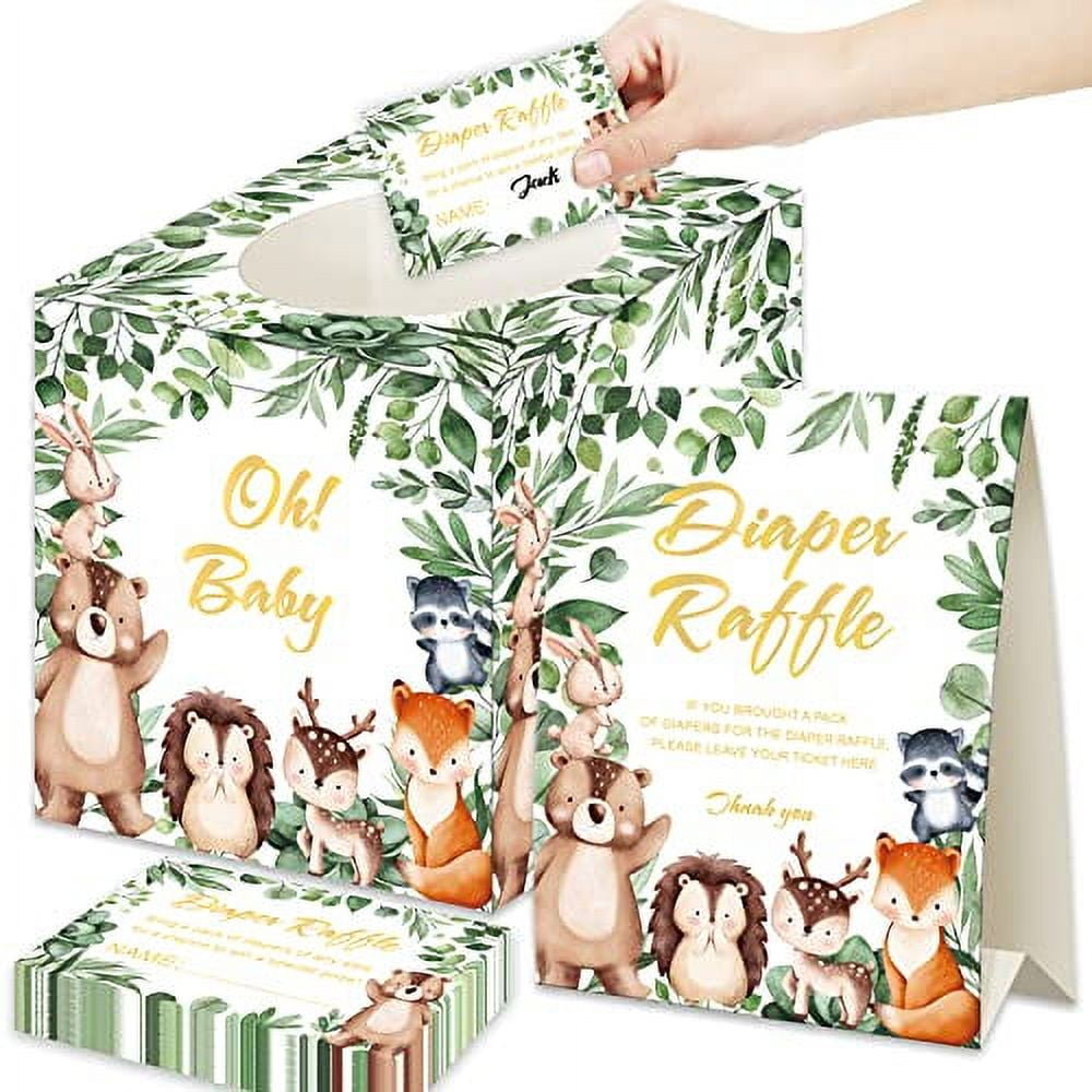 HPMNS 52 PCS Woodland Diaper Raffle Tickets with Box for Baby Shower ...