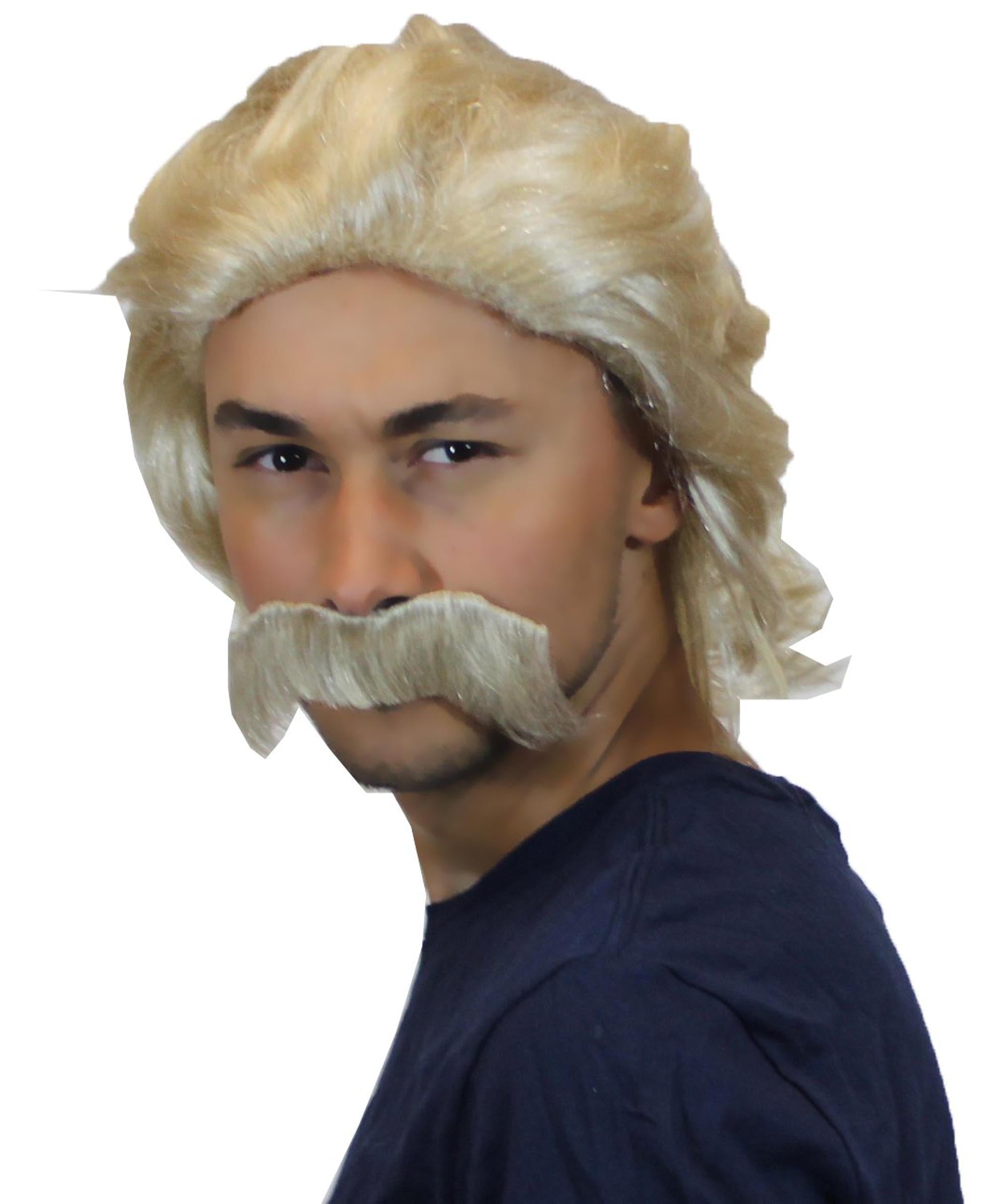 HPO Adult 70's Mens Wig With Mustache | Blonde Retro Wig Breathable ...