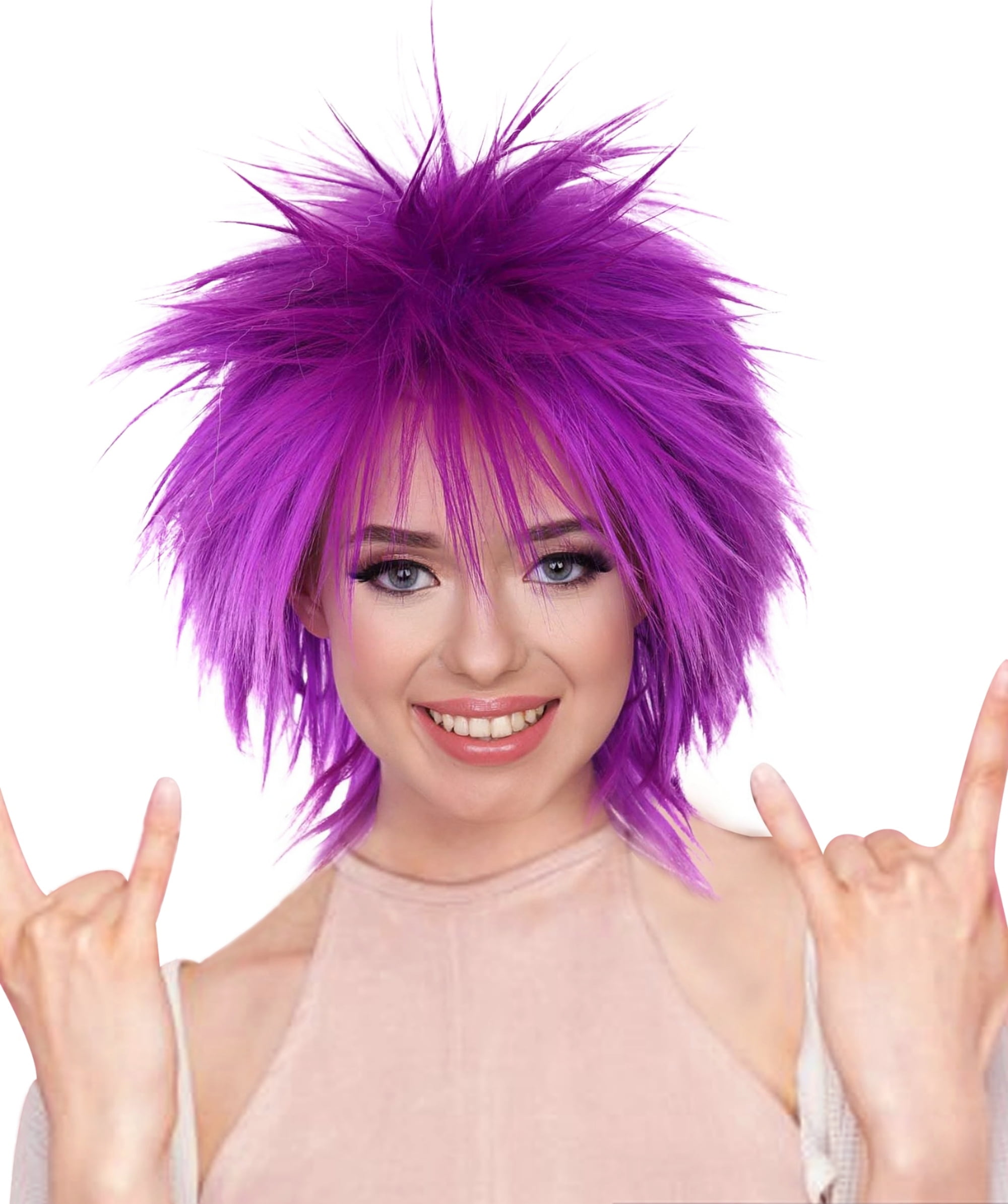 HPO Adult Women's Funky Punk Neon Wig – Neon Purple Synthetic Hair for ...
