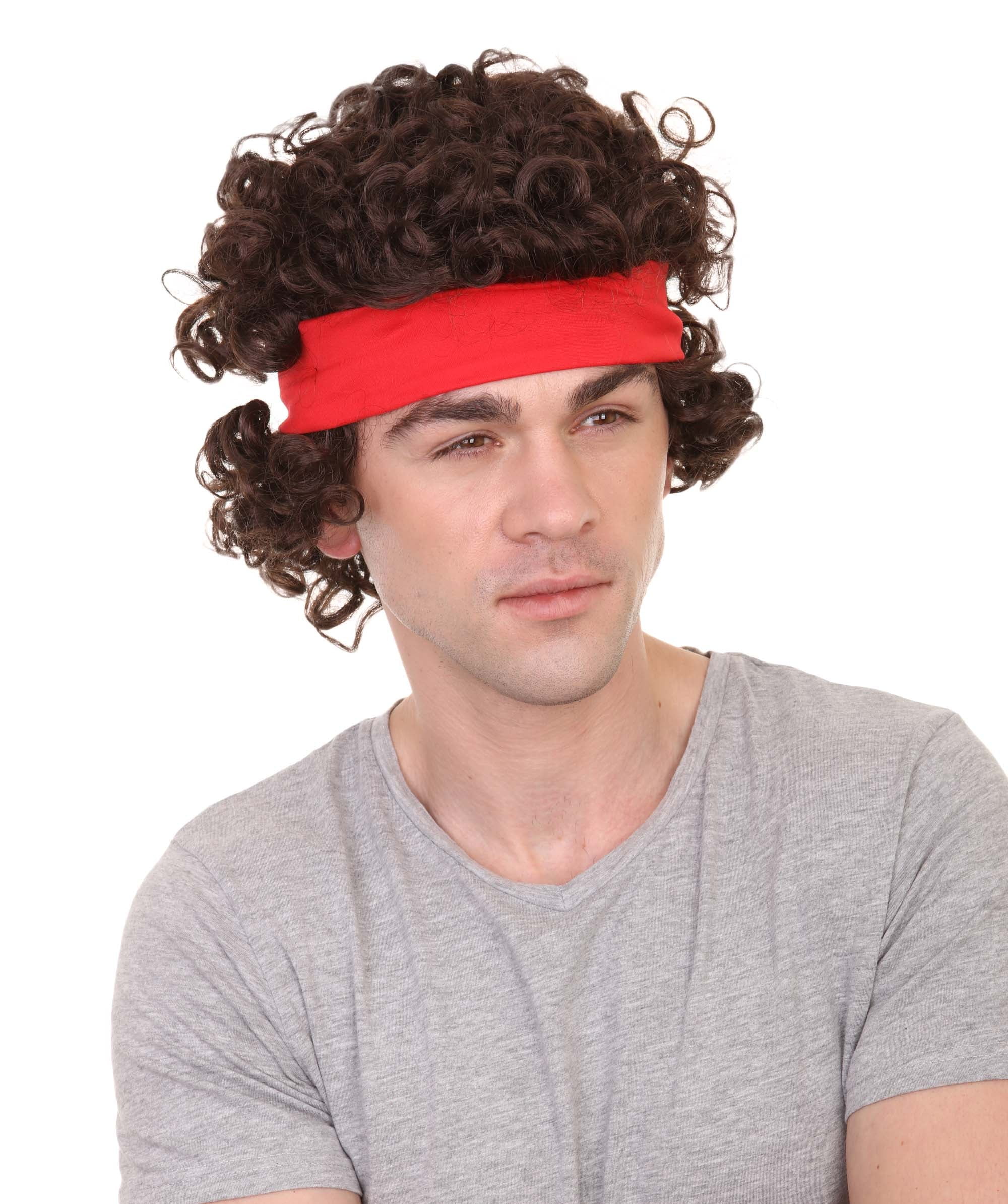 HPO Adult Men’s 80's Tennis Player Brown Wig, Premium Breathable ...