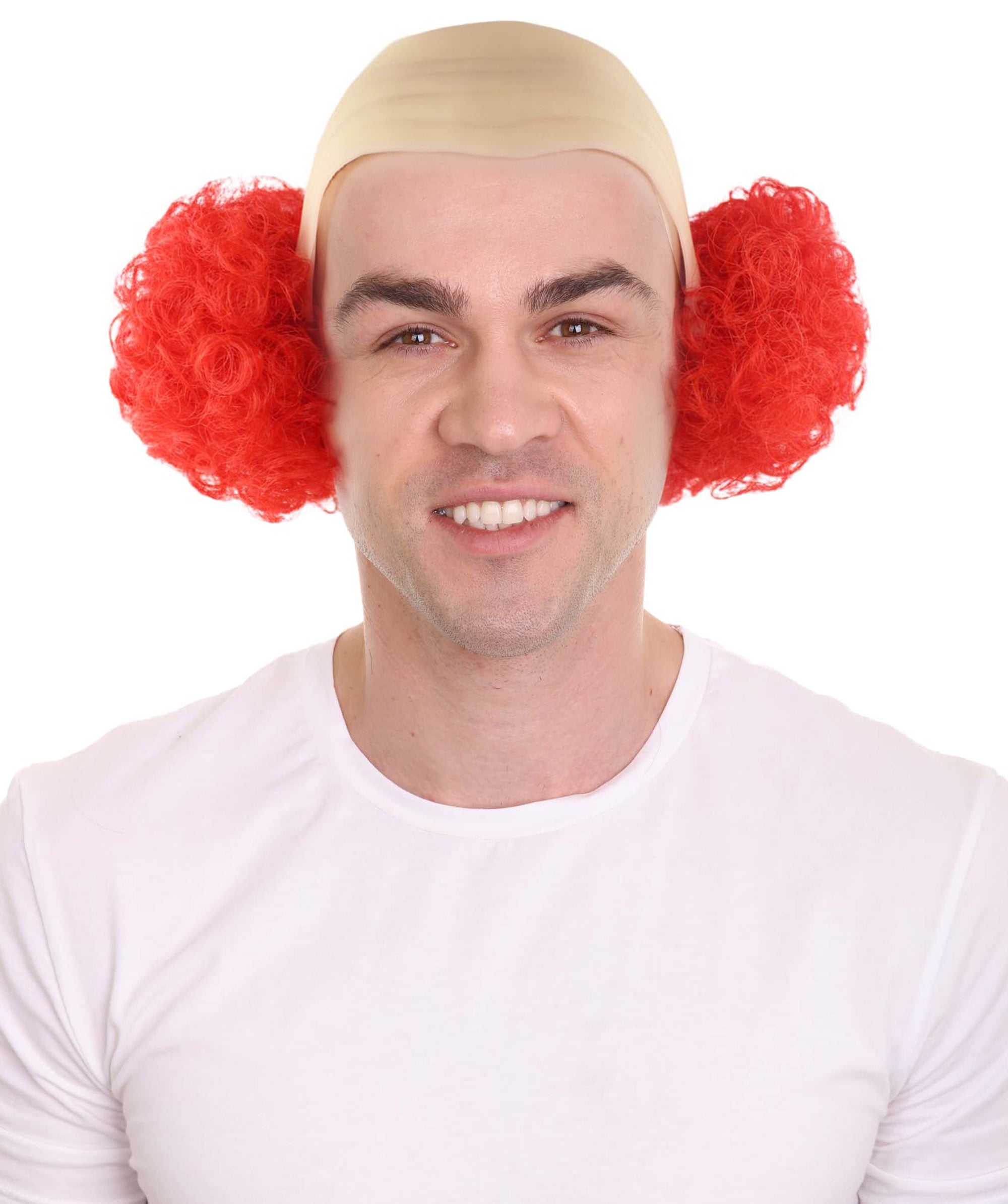 HPO Adult Men's Bald Curly Red Clown Wig | Costume Red Wig with Bald ...