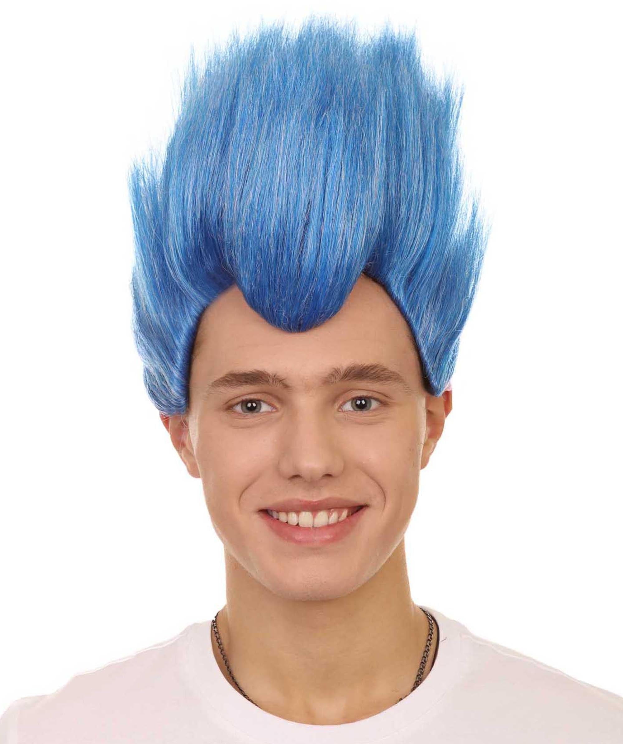HPO Adult Men's Blue Halloween Costume Wig with Fake Flame Spikes and ...