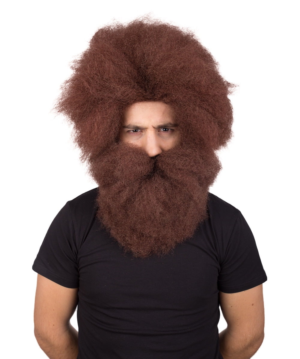 HPO Adult Men's Brown Color Straight Spiked Wildman Wig with Beard ...