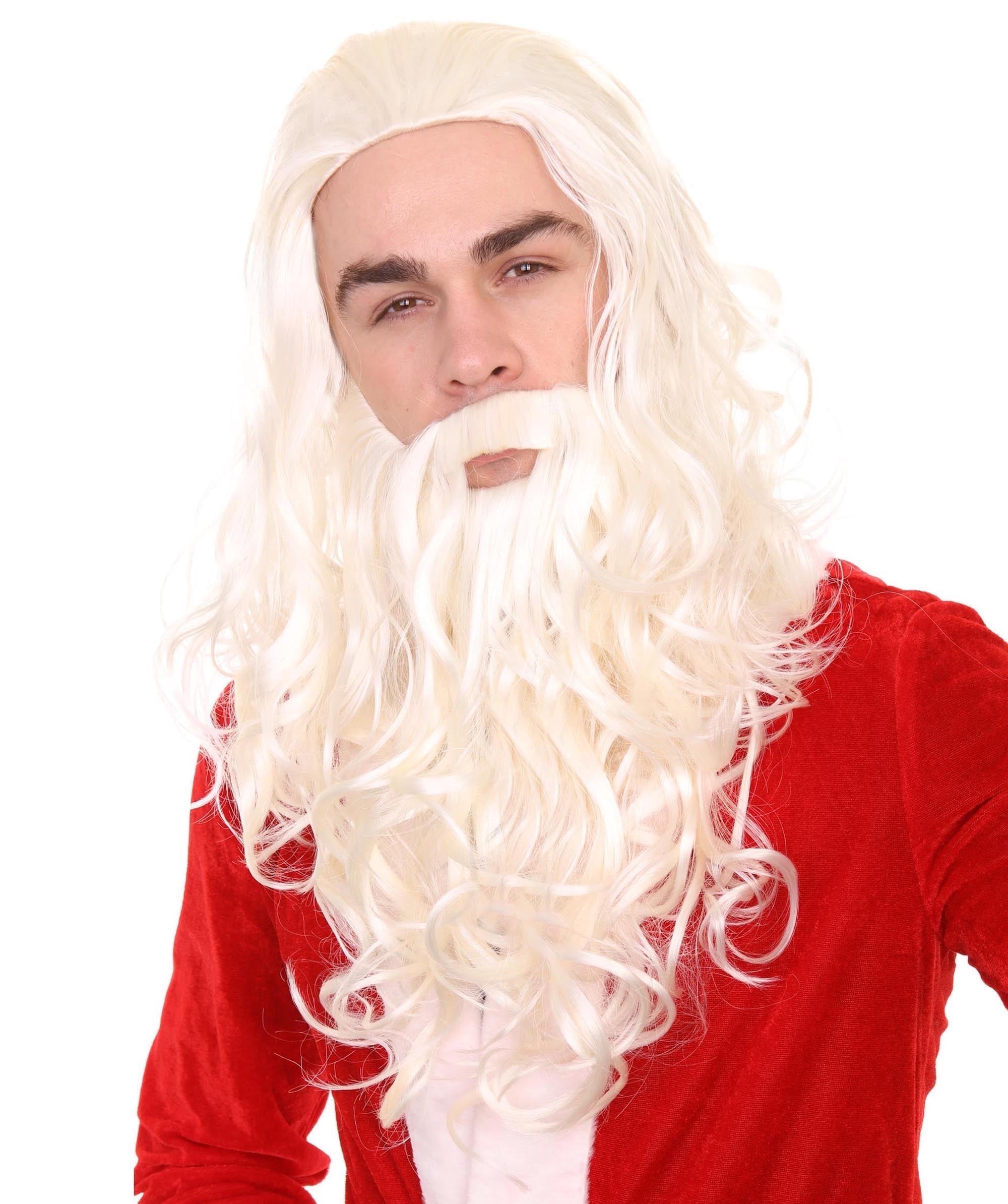 HPO Adult Men's Christmas Santa Claus Beard and Wig Set Santa White ...