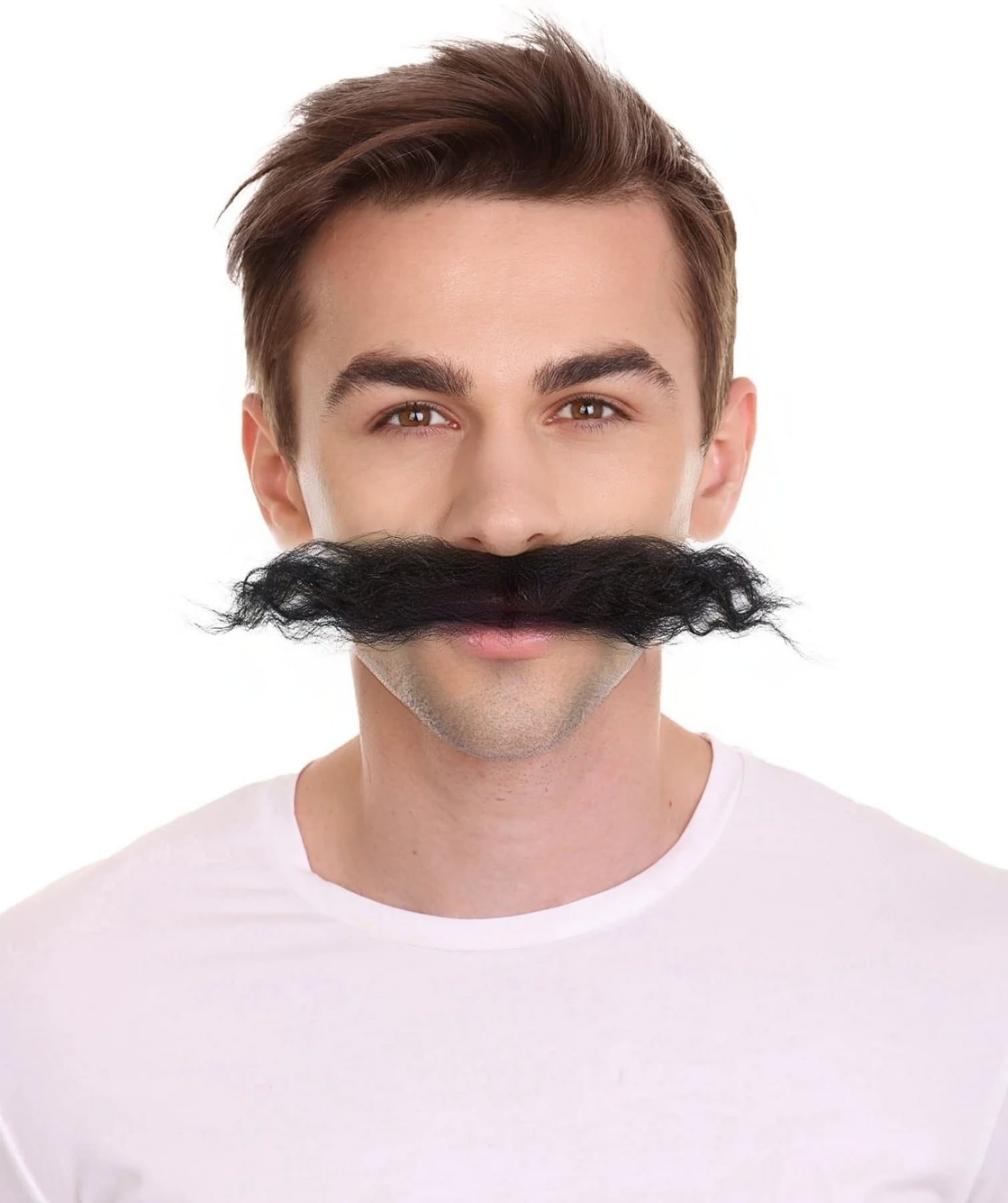 HPO Adult Men's Realistic Faux Mechanical Genius Curly Mustache, Black Synthetic Fiber - Walmart.com