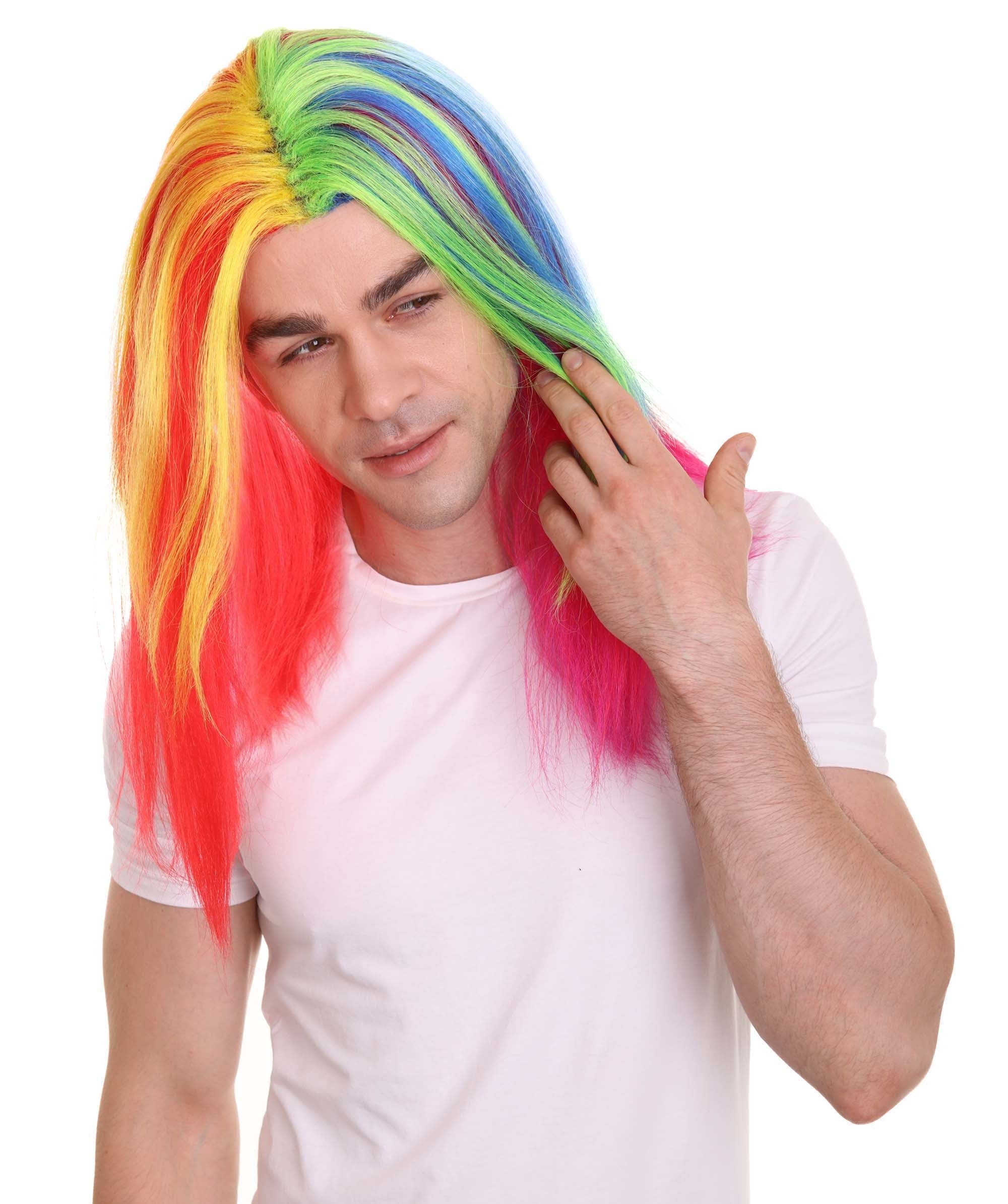 HPO Adult Men's Rainbow Long Wig – Rapper-Inspired Straight Hair for ...