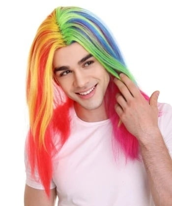 HPO Adult Men's Rainbow Rapper Celebrity Long Straight Wig, Synthetic ...
