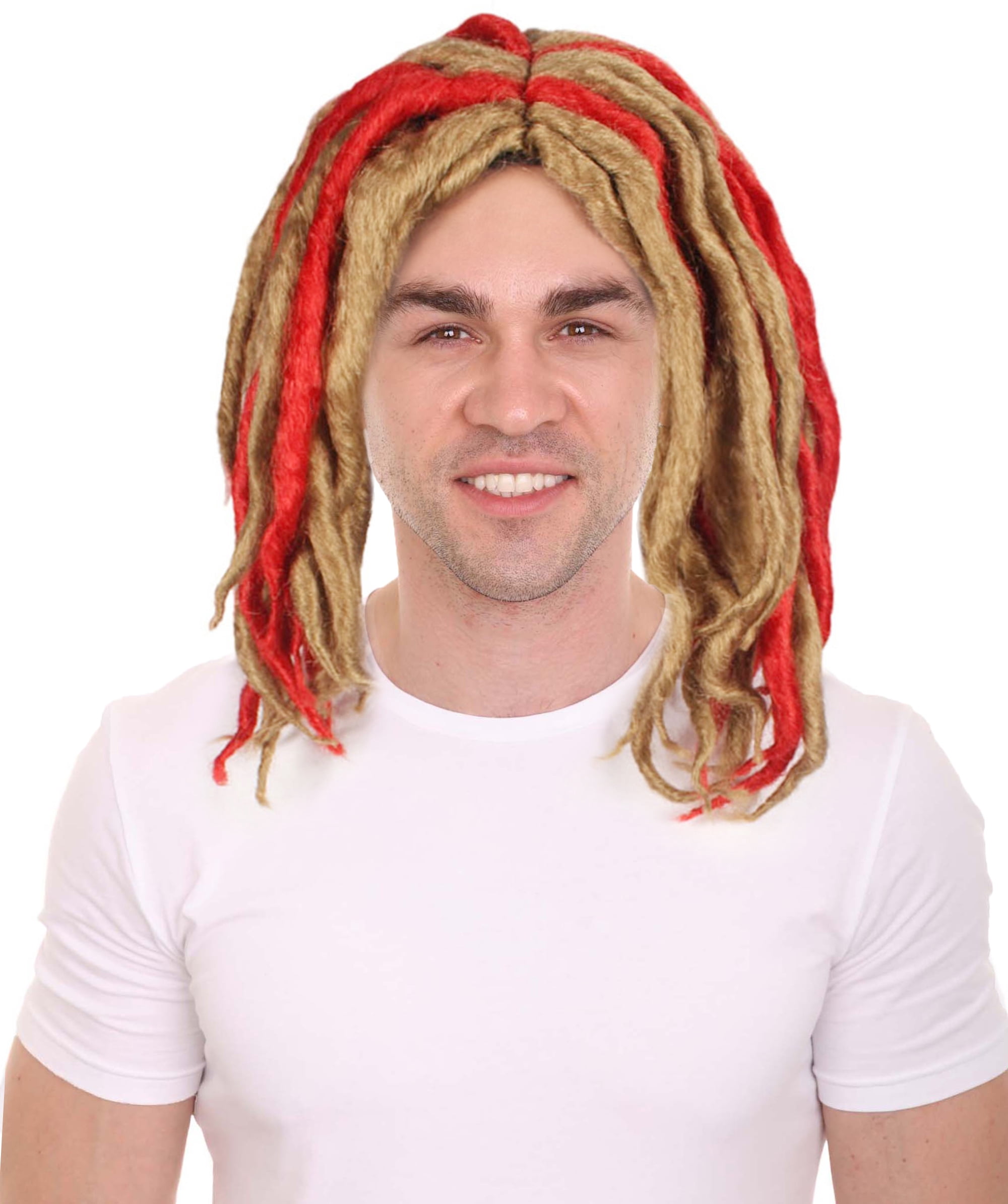HPO Adult Men's Rap Music Red and Blonde Color Wig| Perfect for Cosplay ...