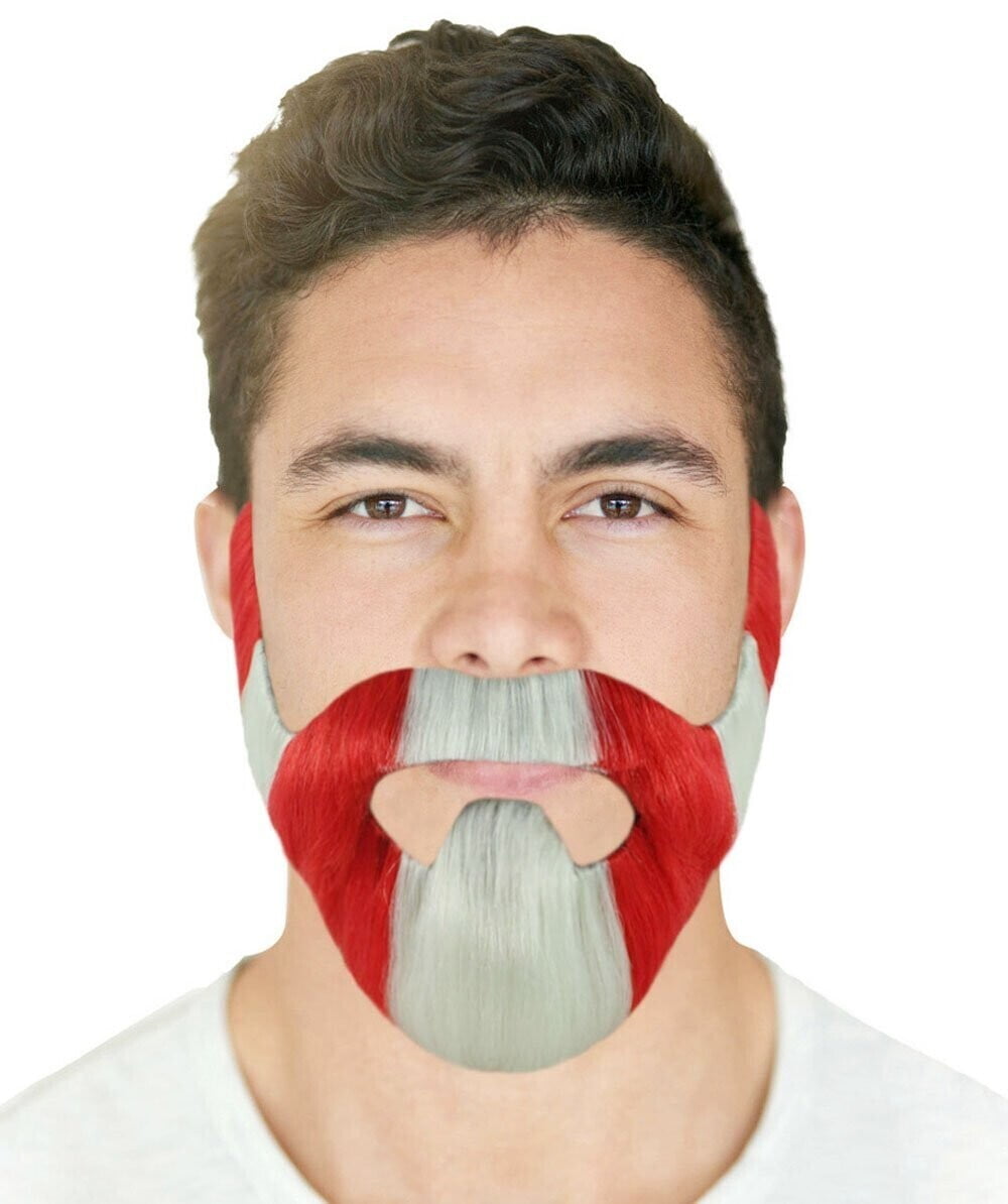 HPO Adult Men’s Red & White Fake Mustache – Synthetic Fiber Facial Hair ...