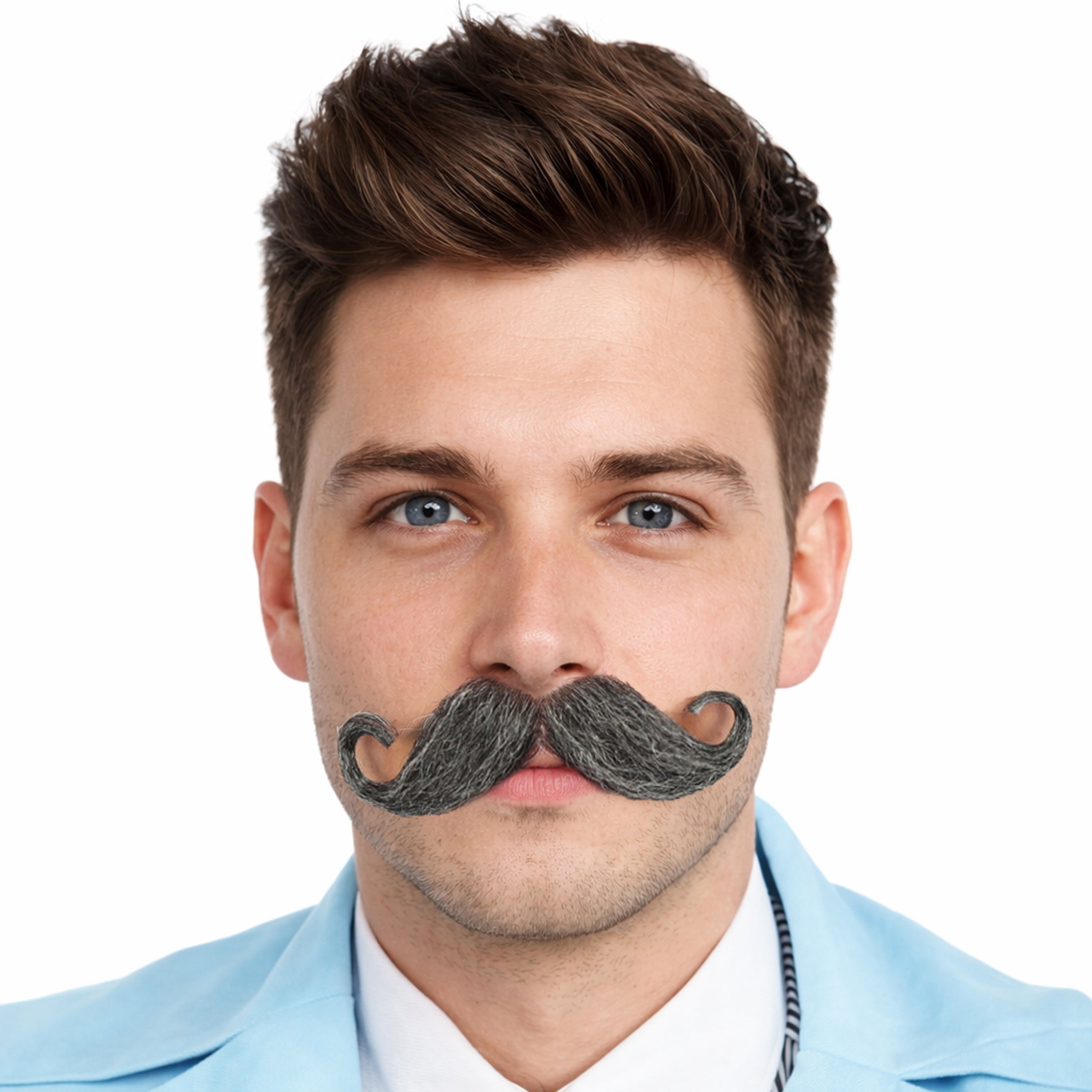 HPO Adult Men's Grey Fake Mustache Set – Rollie Fingers Style Facial ...