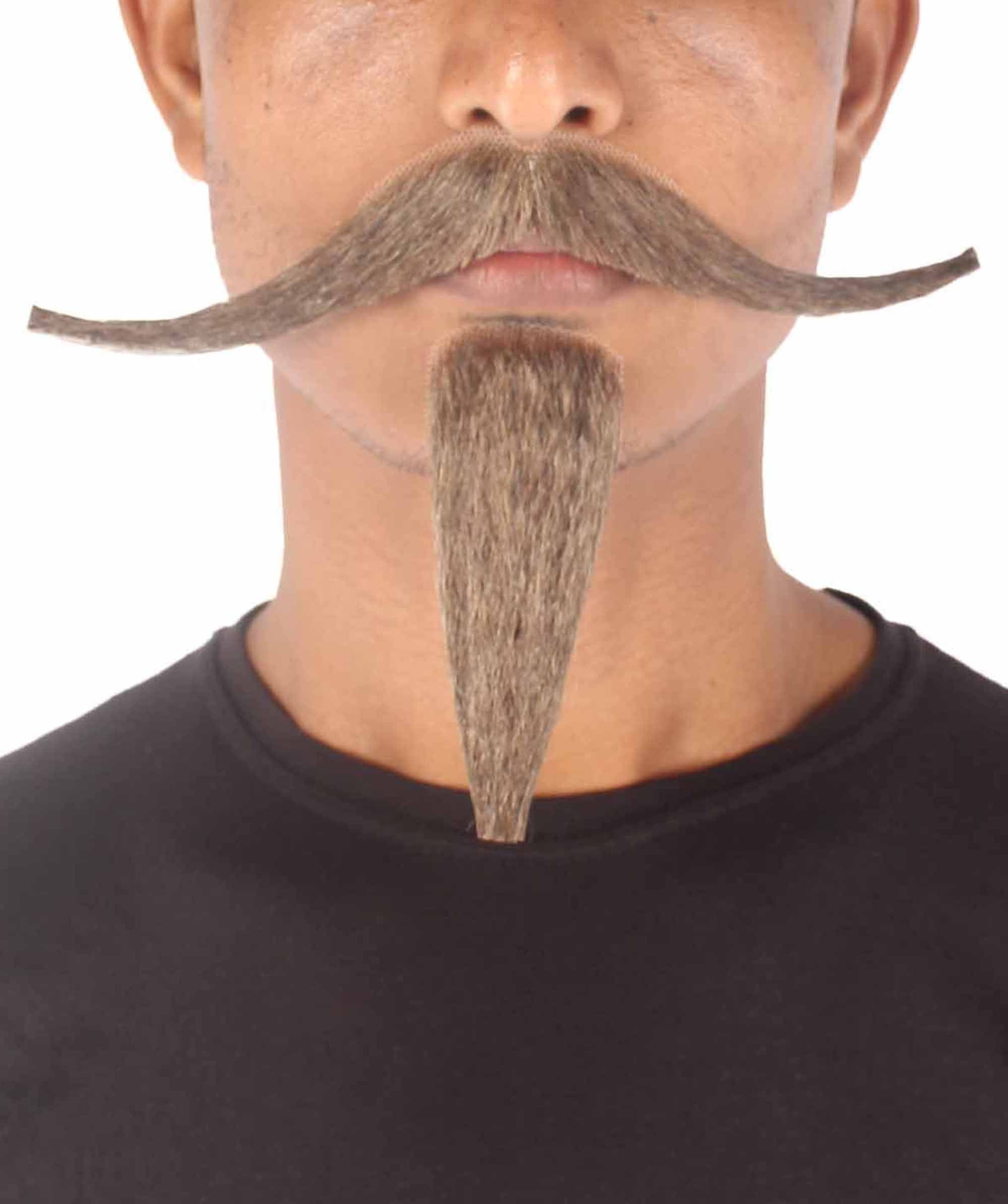 HPO Adult Men's Synthetic Hair Long Black Mustache and Goatee Set ...