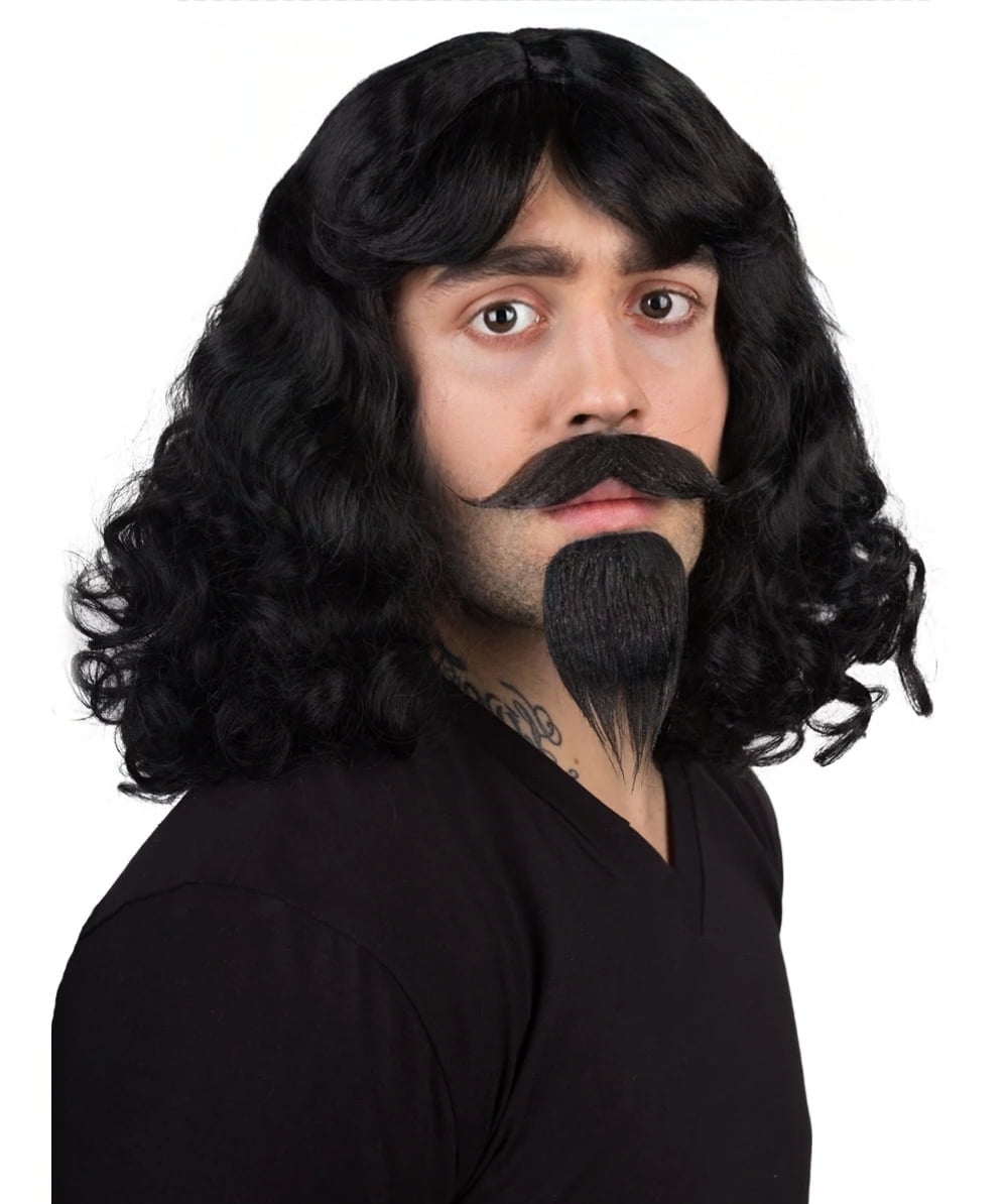 HPO Adult Muskateer | Men's Black Color Wavy Shoulder Length Halloween ...