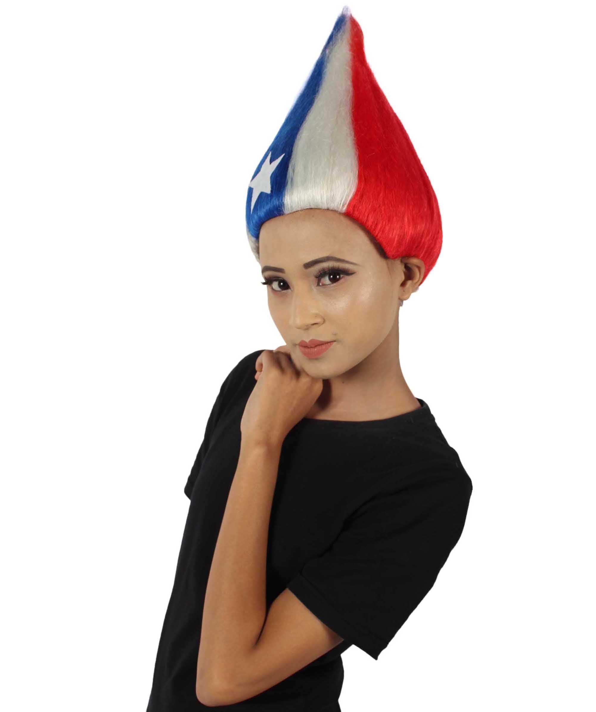 HPO | Adult Unisex USA Star Patriotic Red White and Blue Troll Wig with ...