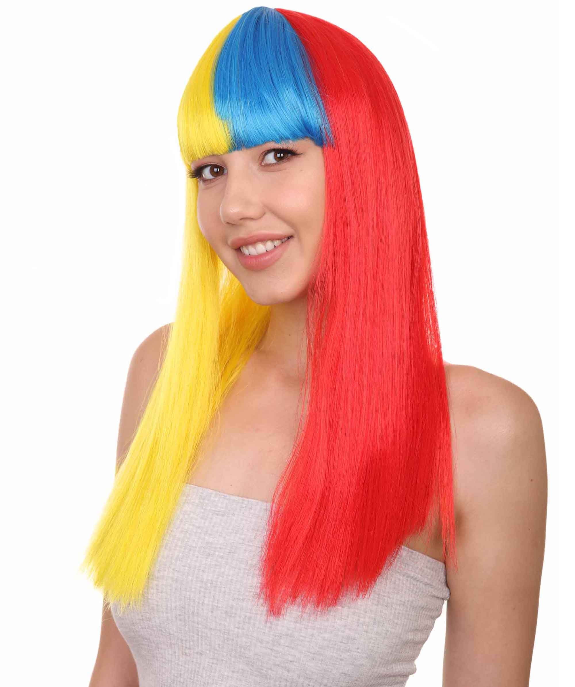 HPO Adult Women Colombia Flag Sport Party Long Bob Wig | Synthetic ...