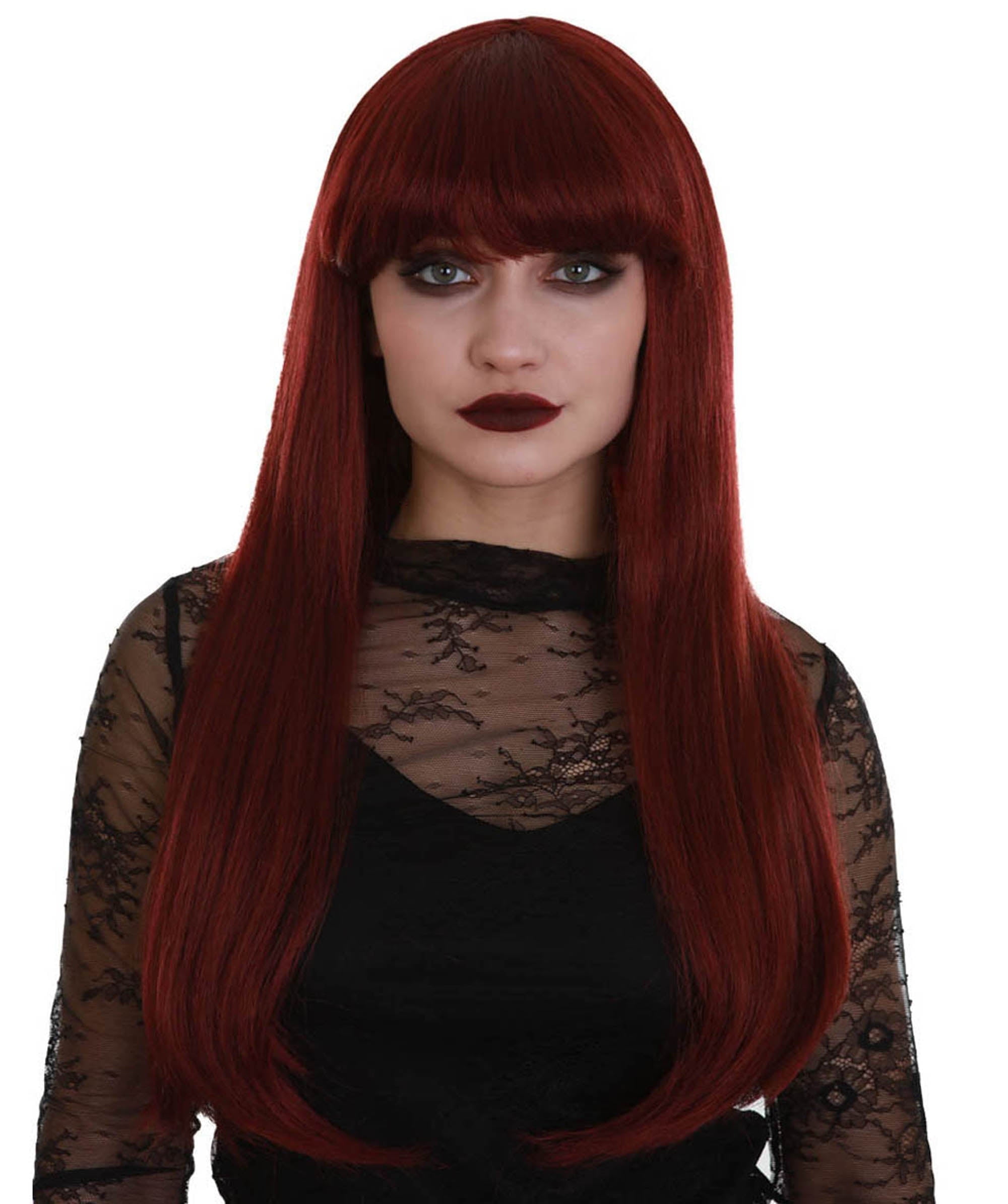 HPO Adult Women's Dark Red Color Straight Long Length Trendy Midnight ...