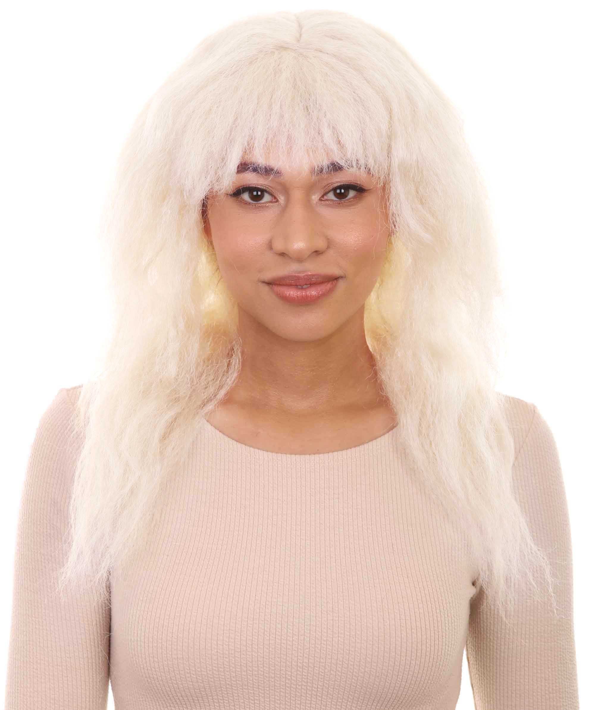 HPO Adult Women’s Female Super Villian White Fuzzy Long Wig, best for ...