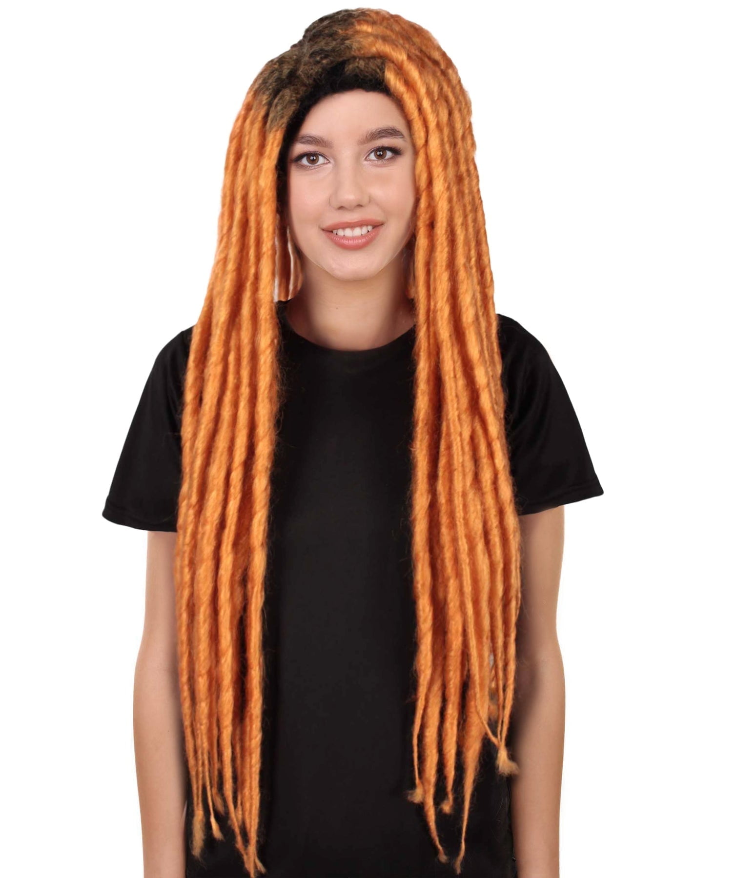 HPO Adult Women's Long Light Gold Color Dreadlock Wig with Dark Roots ...