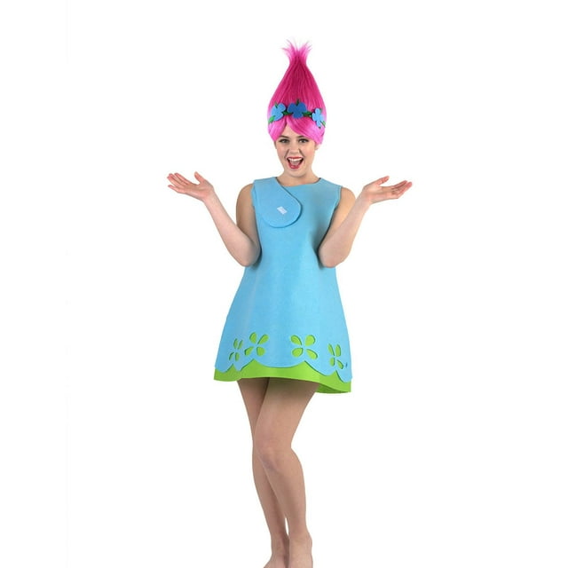 HPO Adult Women's Magical Troll Princess Costume, Blue Felt A-line ...