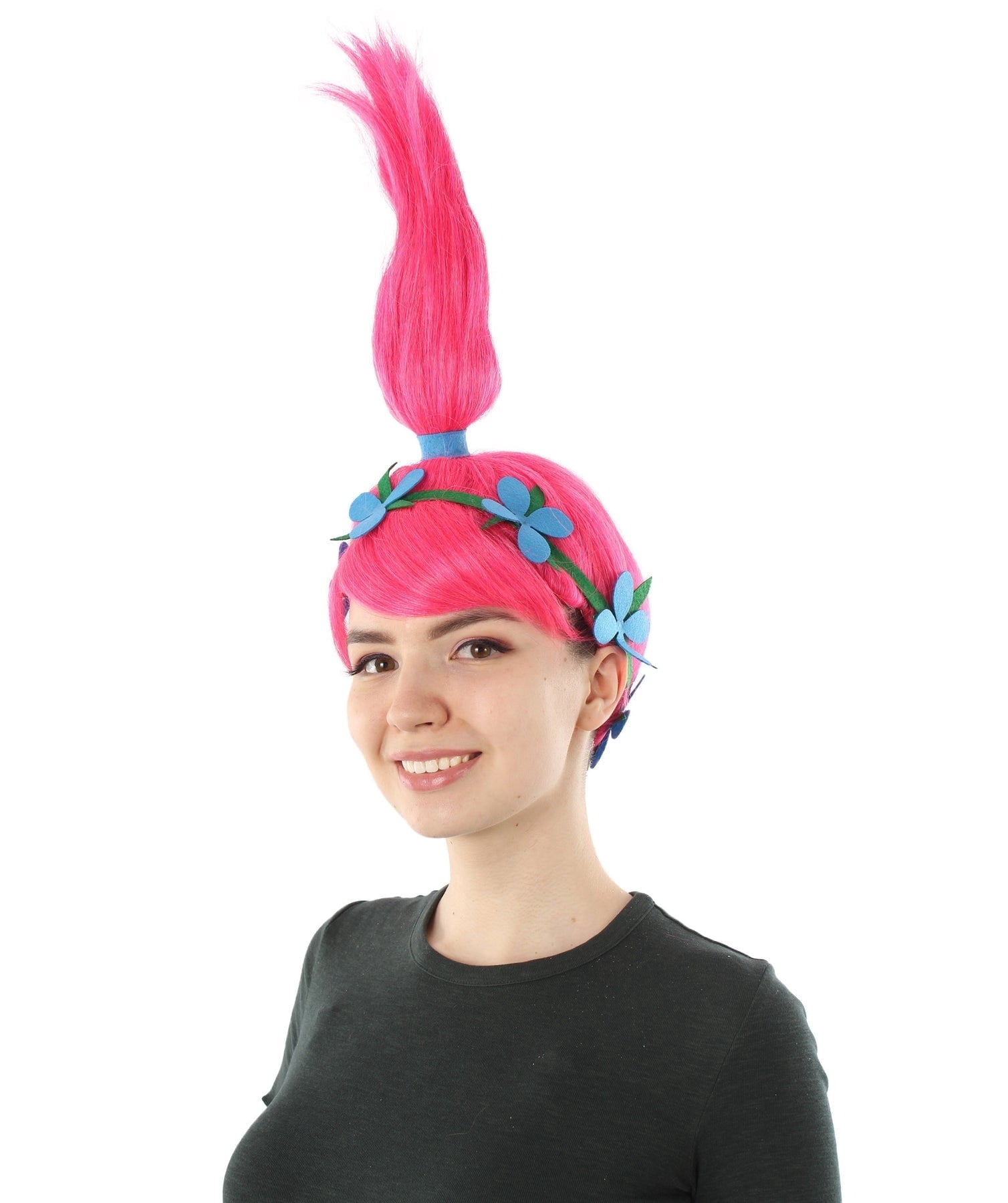 HPO Adult Women's Premium Princess Troll Ponytail Updo Pink Wig with ...