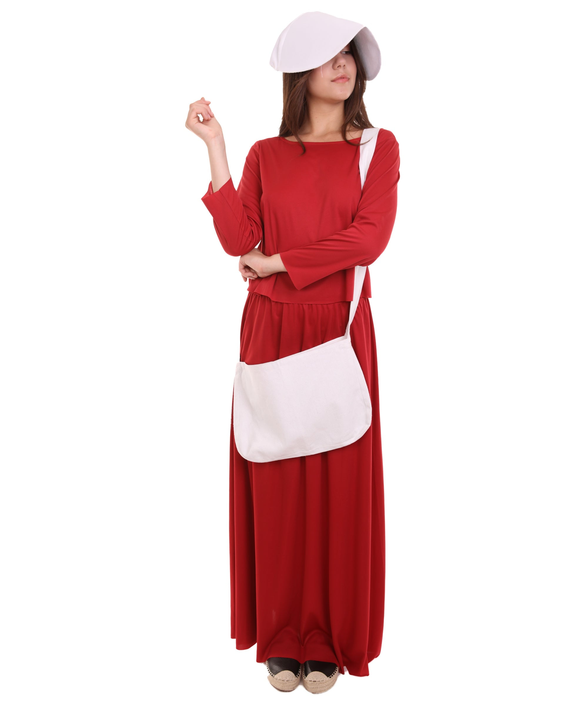 HPO Adult Women's Red Dress Handmaid Costume with Bag and Bonnet | Red ...