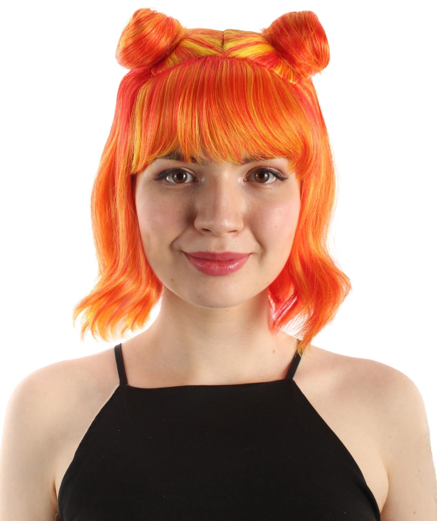 HPO Adult Women's Short Double Bun Space Galaxy Wig, Orange Ombre ...