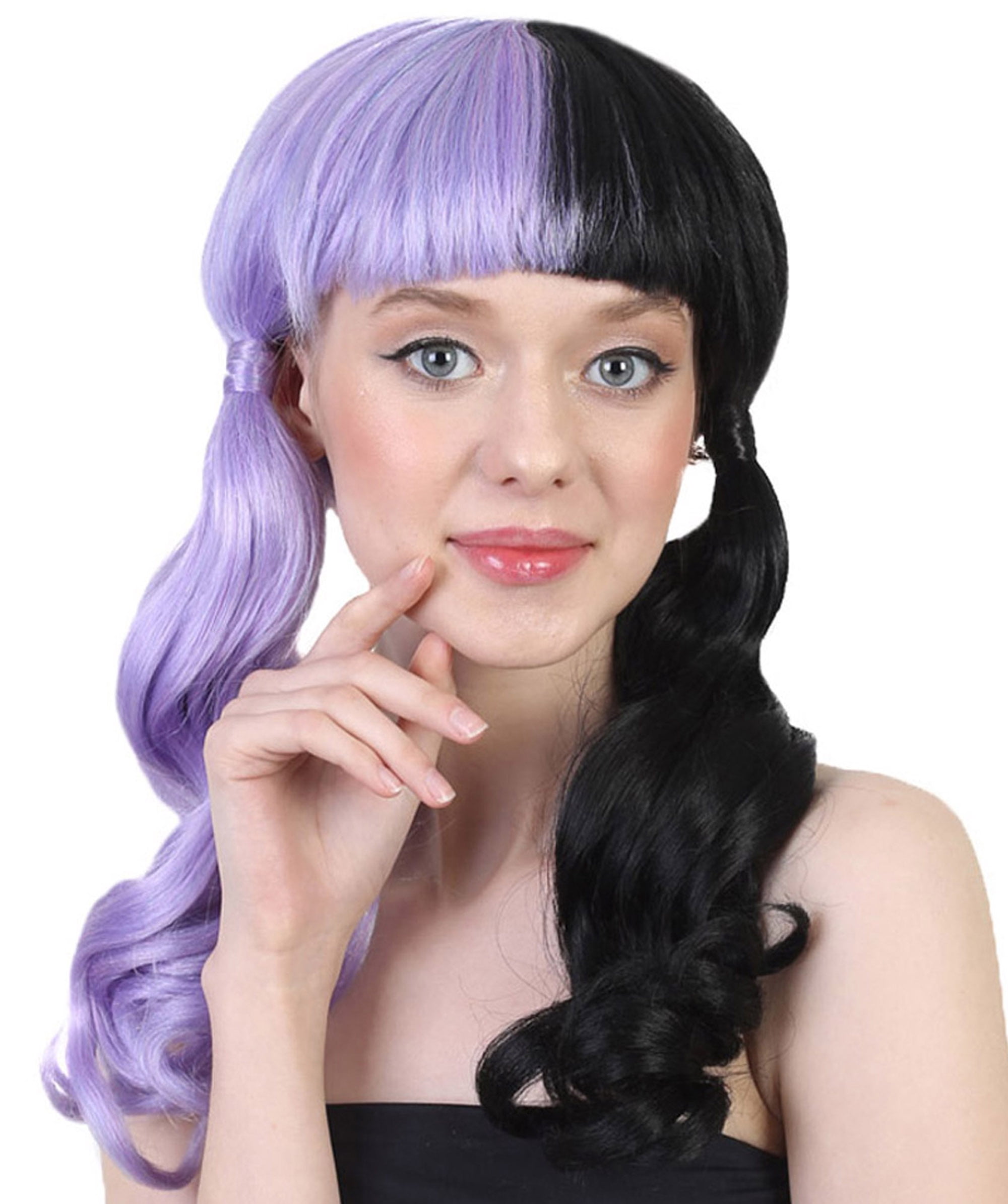 HPO Women’s Purple & Black Wavy Bob Ponytail Wig – Long Costume Wig for ...