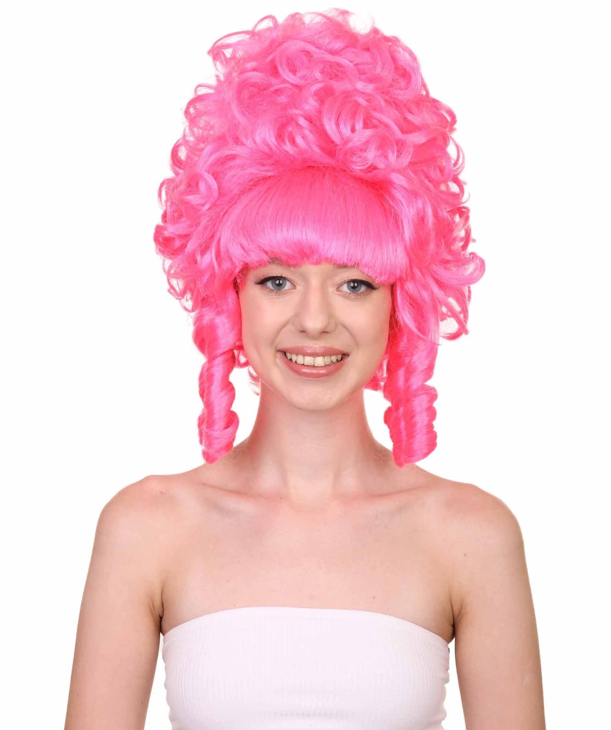HPO Adult Womens French Colonial Marie Antoinette Wig, Neon Pink ...