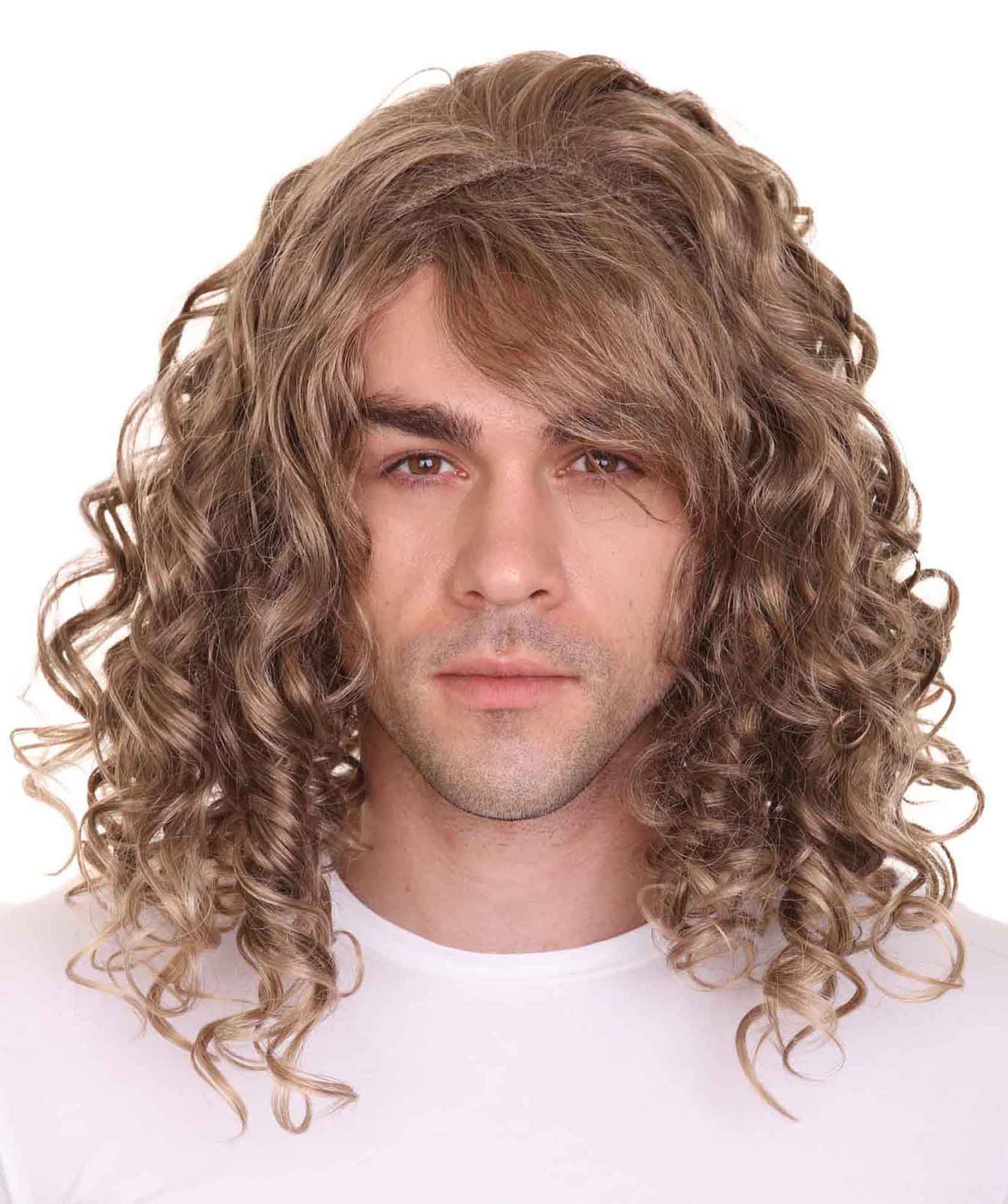 HPO Adult’s Long Curly Brown Slacker Wig | Cosplay Halloween Wig ...