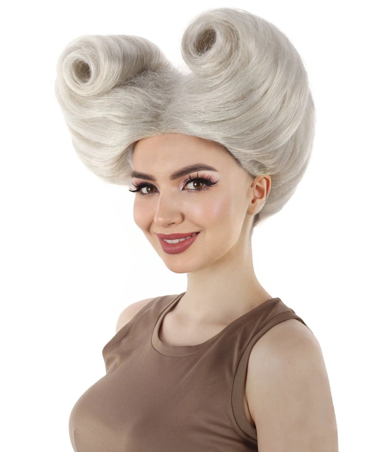 HPO Horned Updo Wig for Women in White – Flame-Retardant Synthetic ...