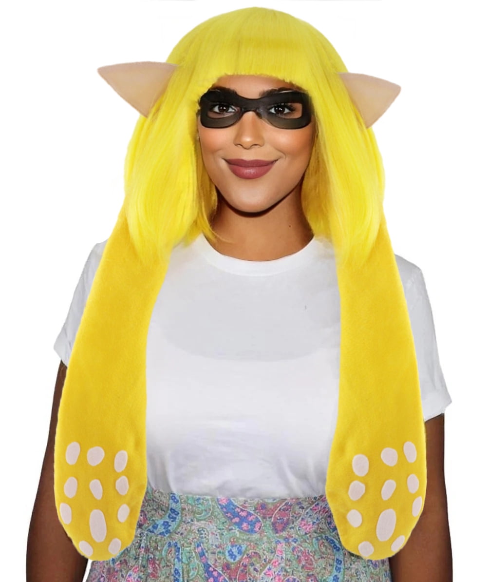 HPO Women Squid Kid Inkling Wig and Ears with Mask Set Yellow Color ...