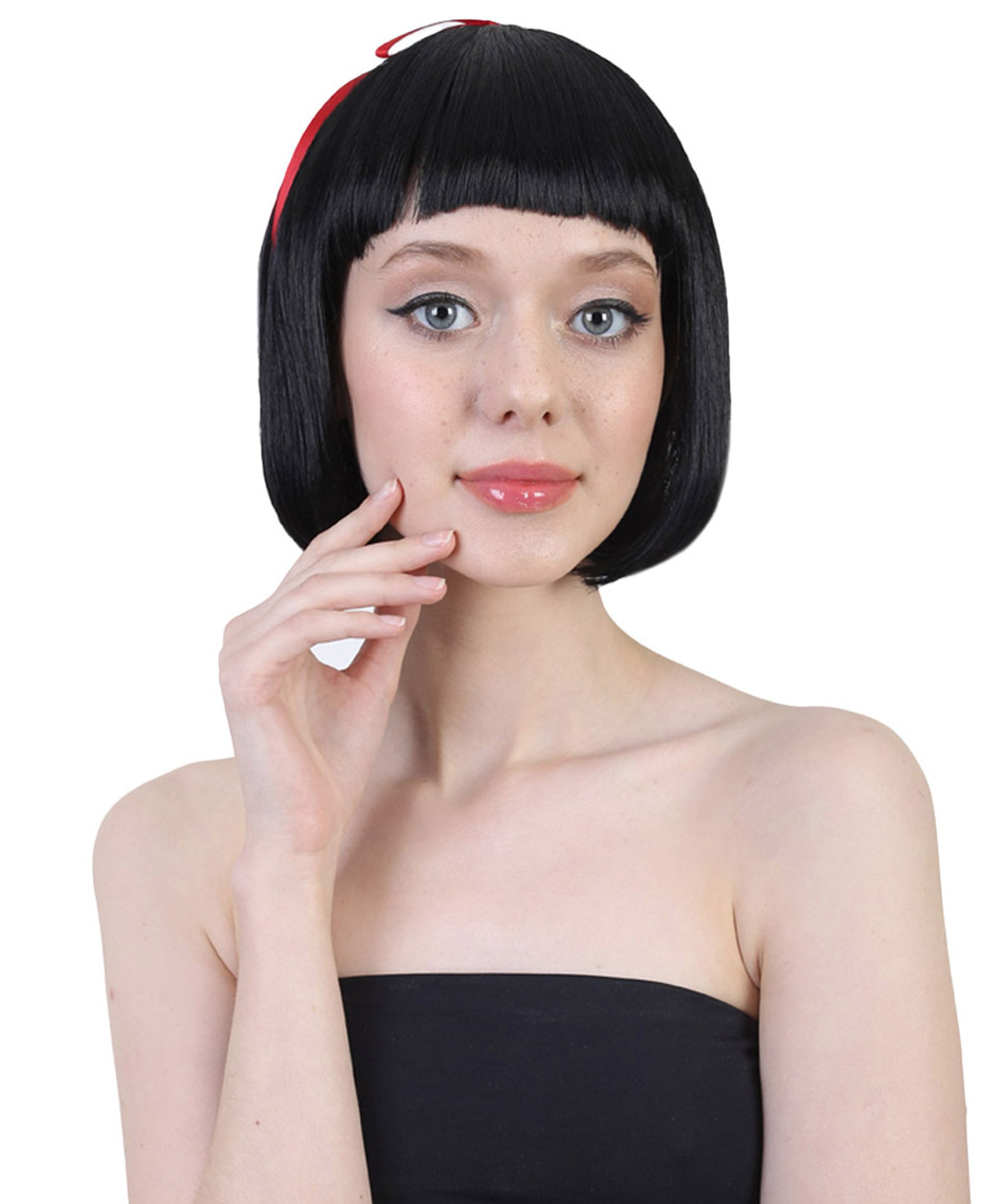 HPO Women's Princess Snow Wig | Black Short Straight Halloween Wig ...