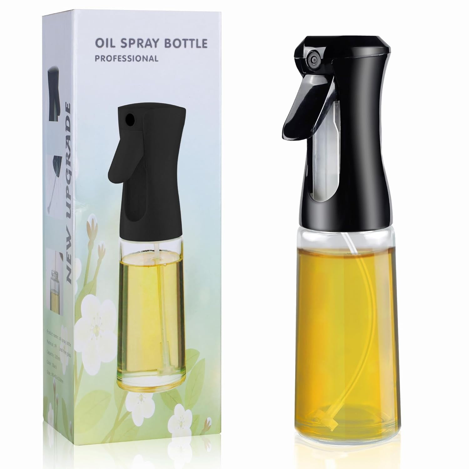 HPPFFY Oil Sprayer for Cooking200ml black Thick Glass Olive Oil Sprayer ...