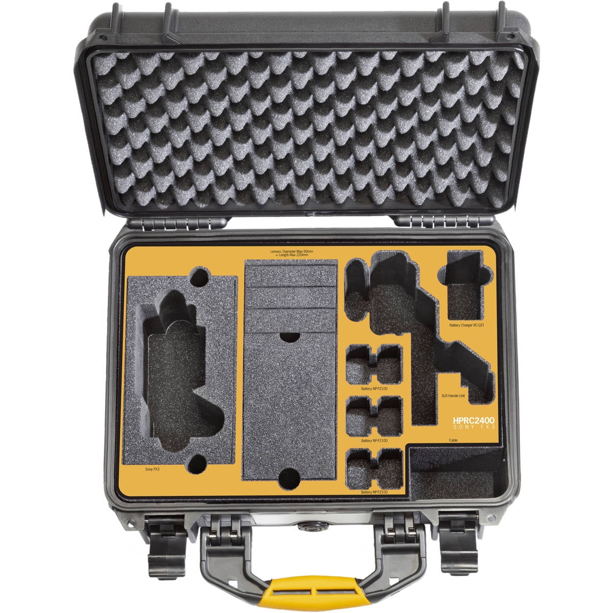 HPRC 2400 Hard Case with Foam Insert for Sony FX3 Cinema Line Camera, Black with Yellow Handle ...