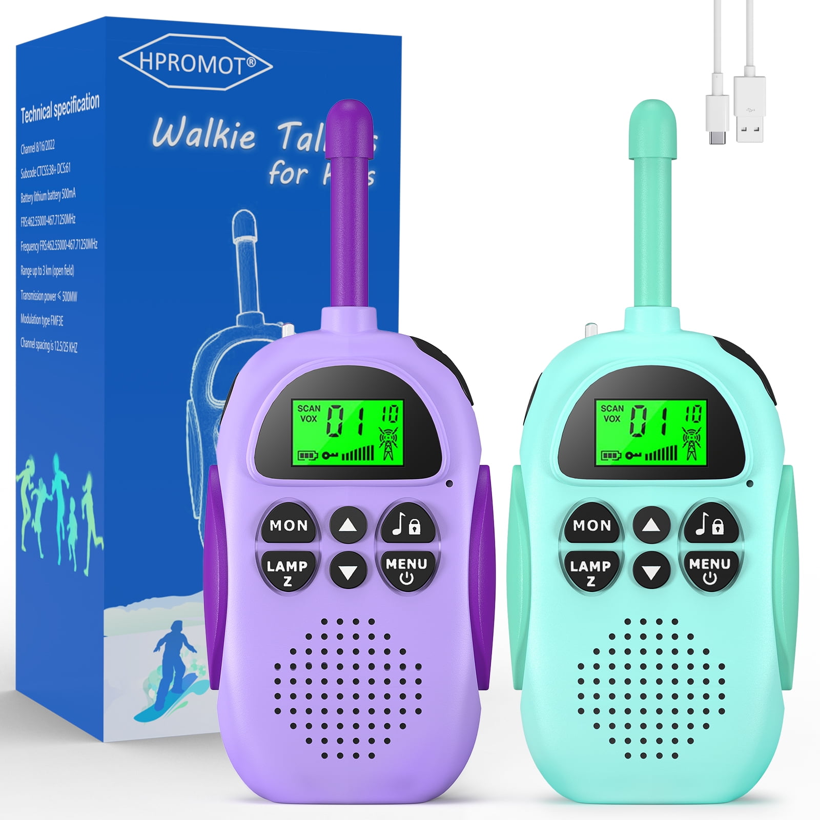 HPROMOT Rechargeable 2 Pack Walkie Talkies for Kids,2 Way Radio,Toy ...