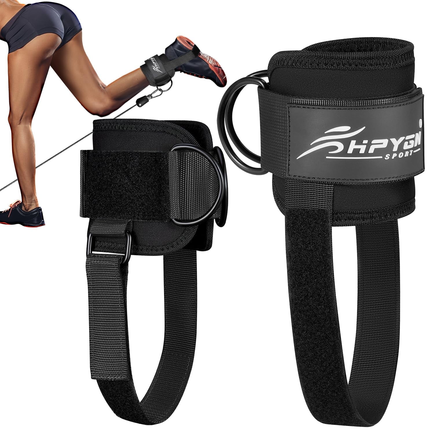 HPYGN Ankle Straps for Gym, Padded Cable Attachments for Glutes ...