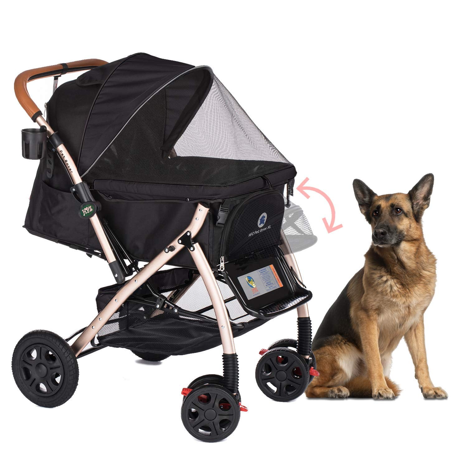 HPZ Rover Premium Heavy Duty Pet Stroller for Dogs & Cats, Black ...