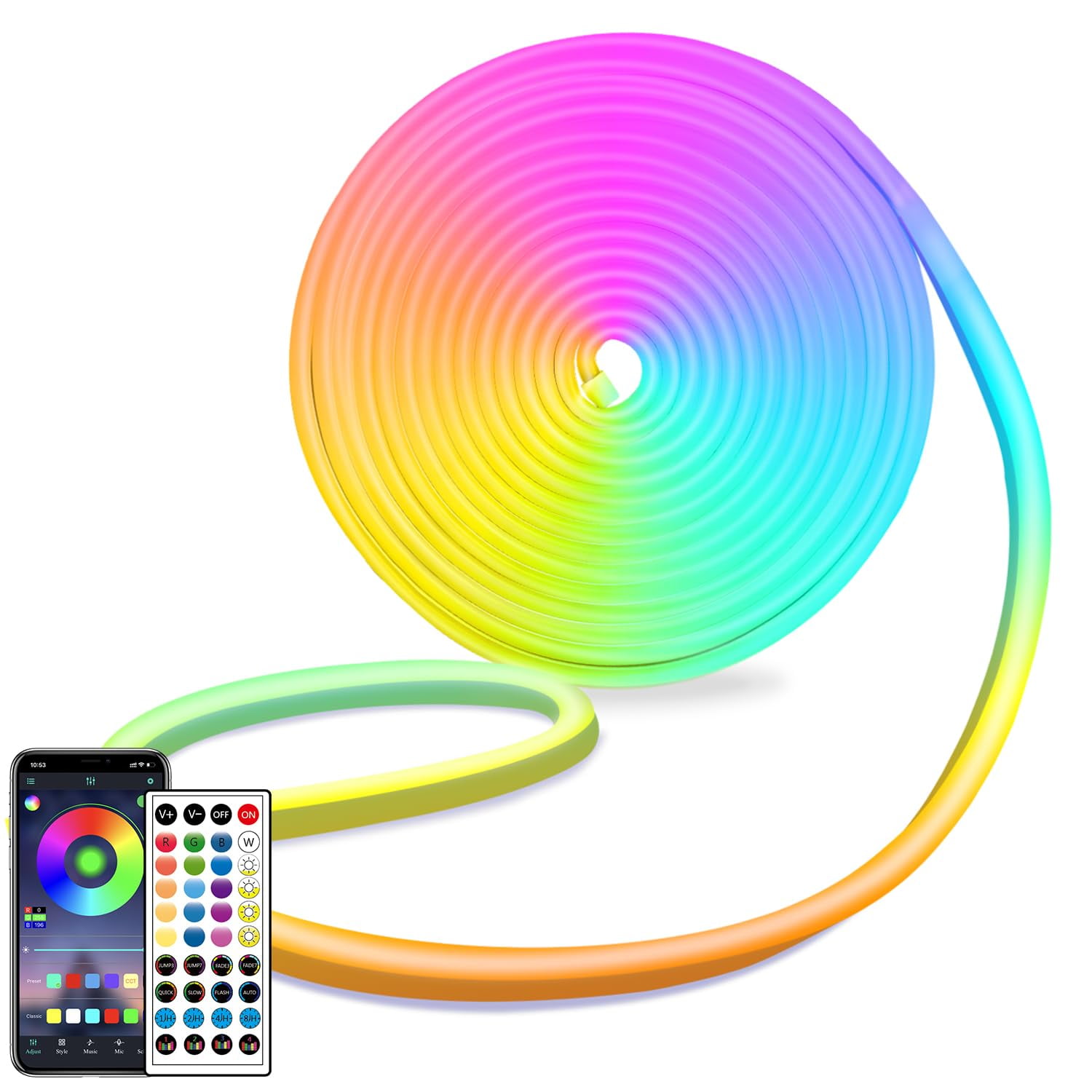 HPZZ LED neon Lights Strip 66ft,DC 24V RGB LED neon Light Strip APP ...