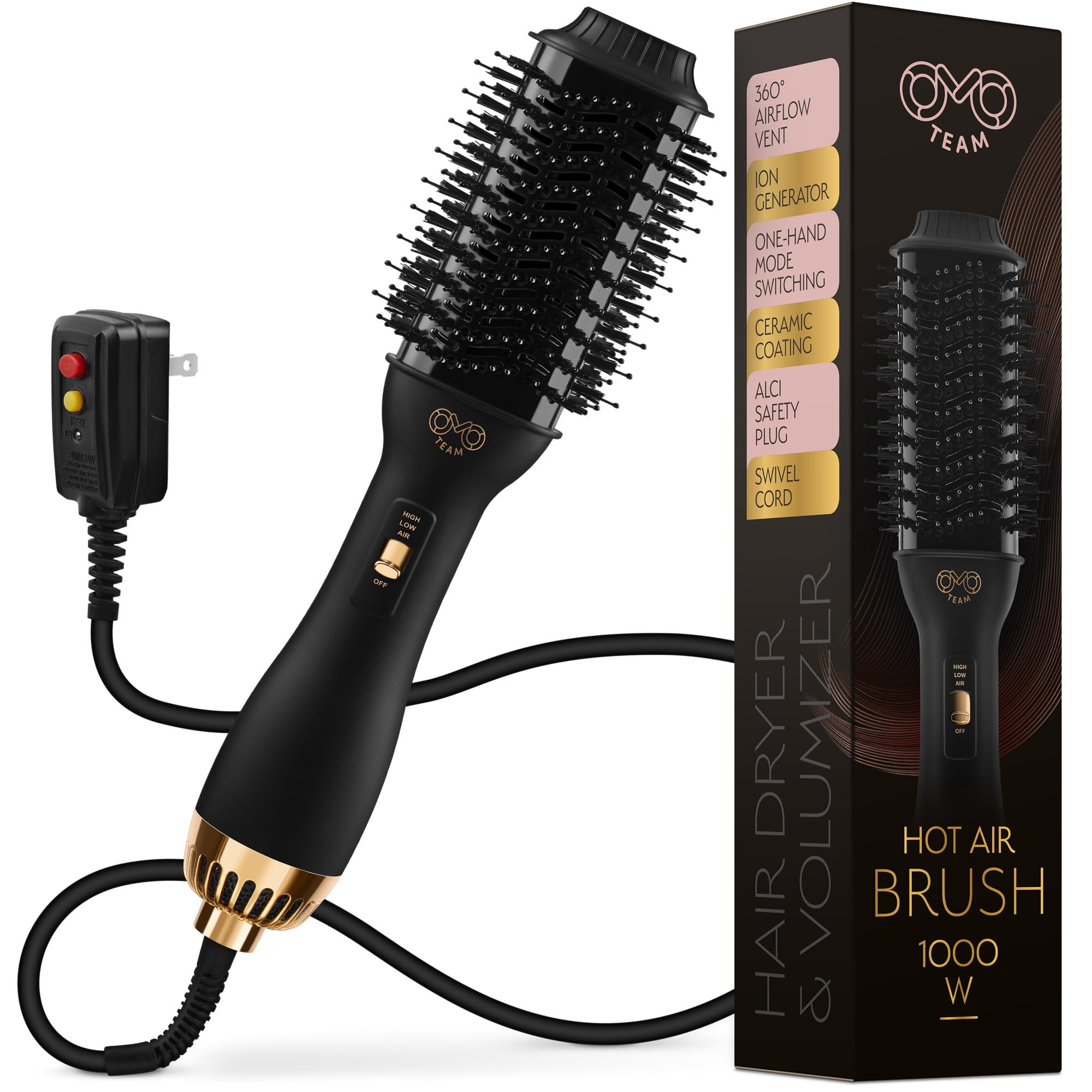 HPZZ Professional Blowout Hair Dryer Brush, Black Gold Dryer and ...
